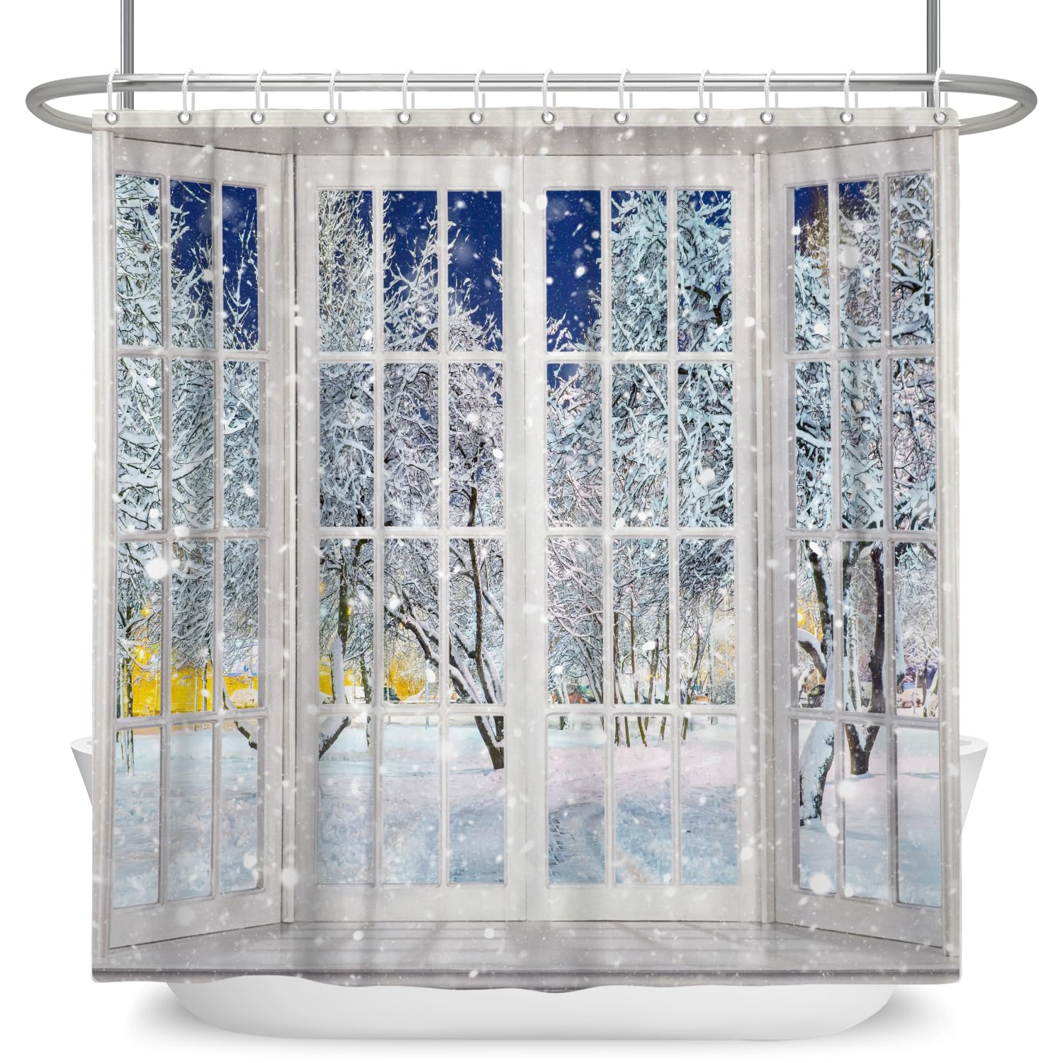 72x72 Inch Winter Christmas Shower Curtain Snow Forest Outside Window ...