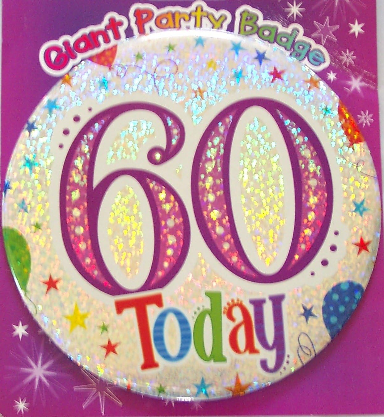 60th birthday badge female or male 15cm (BG new hol) : Amazon.co.uk ...