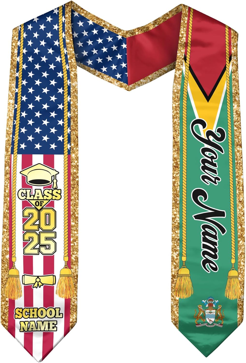 Amazon.com: Guyanese Graduation Sash, Custom Guyanese American Flag ...