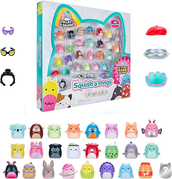 Squish-a-longs 25-Pack - Series 3 - (25) 1" Mini-Squish, 5 Accessories ...