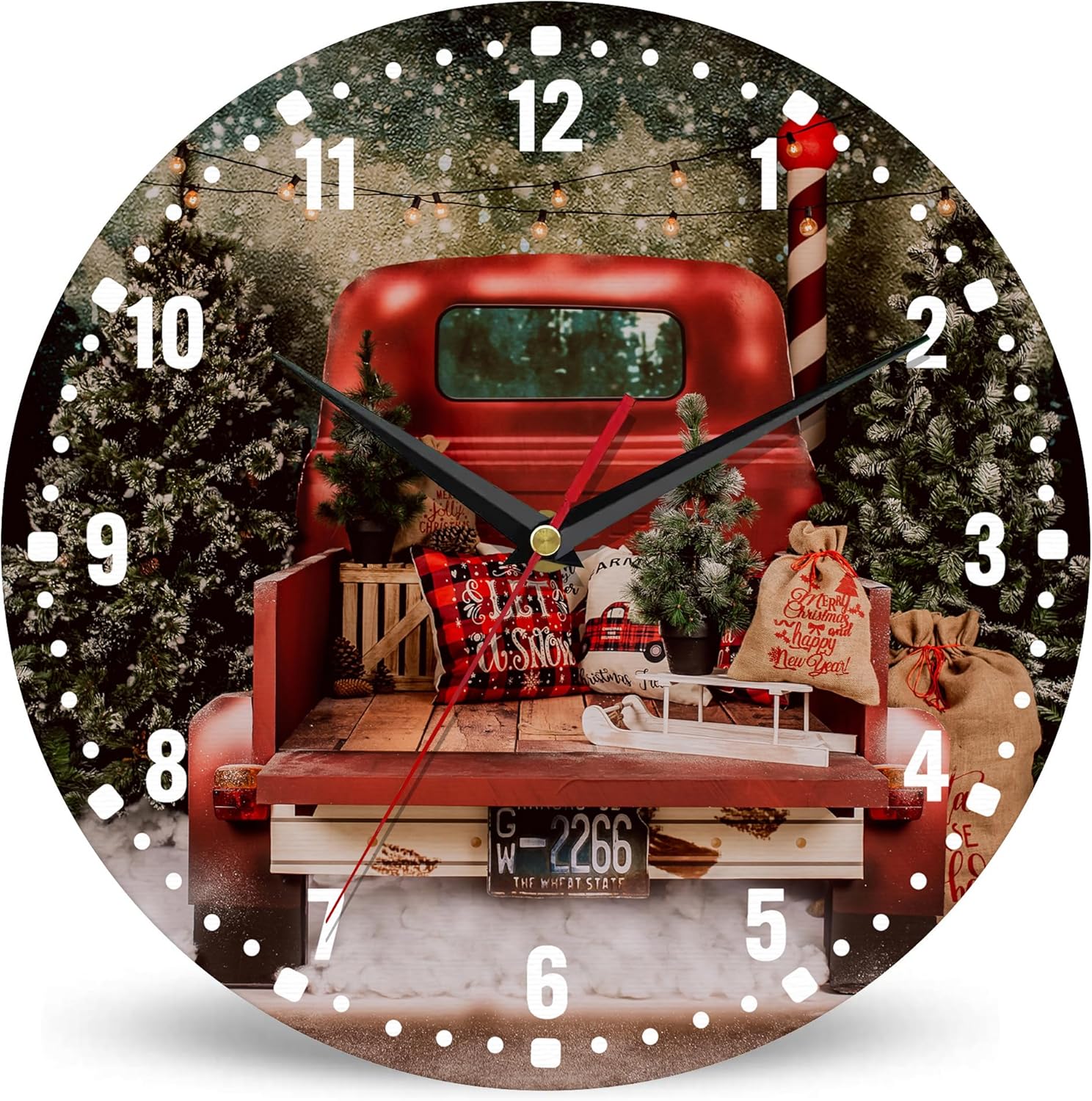 Amazon.com: SPUNKER Christmas Wall Clocks,Red Truck 10 Inch Wall Clock ...