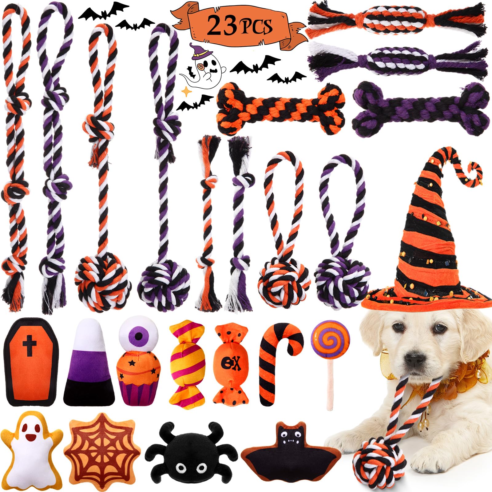 Pet Supplies : Glimin 23 Pcs Halloween Dog Squeaky Toys and Dog Rope ...