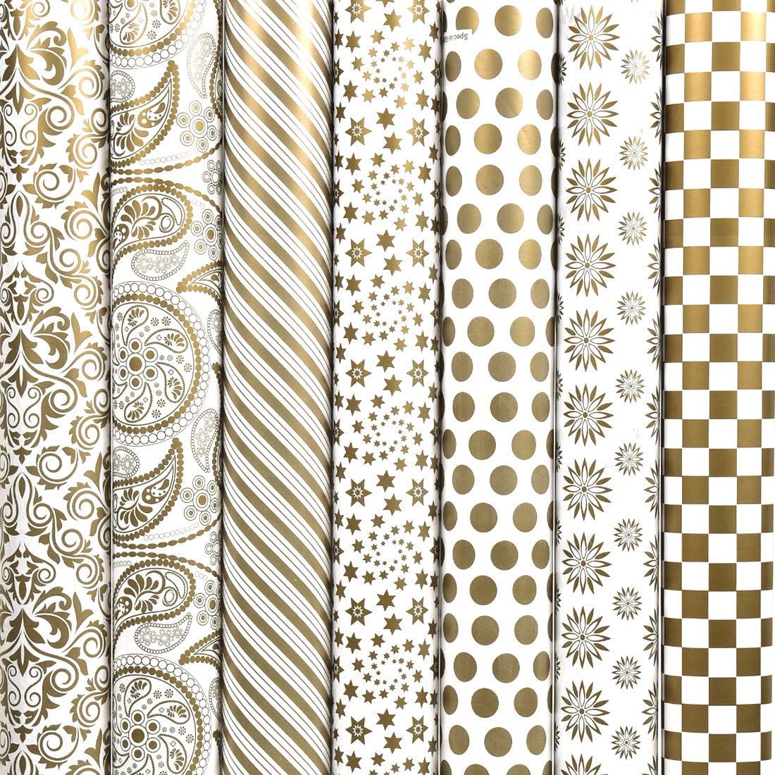 HomeSquare (Pack of 7 sheets) 28 * 19 inches Golden Gift Wrapping Paper ...