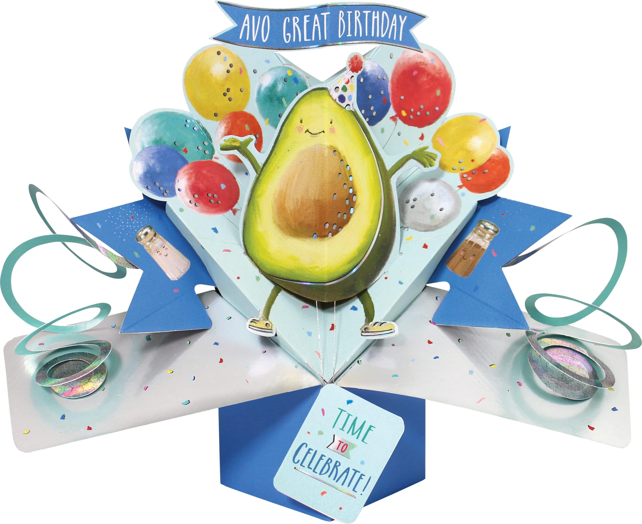 3D Birthday Card,Lovely Pop Up Avocado Card with Balloons and Gifts ...