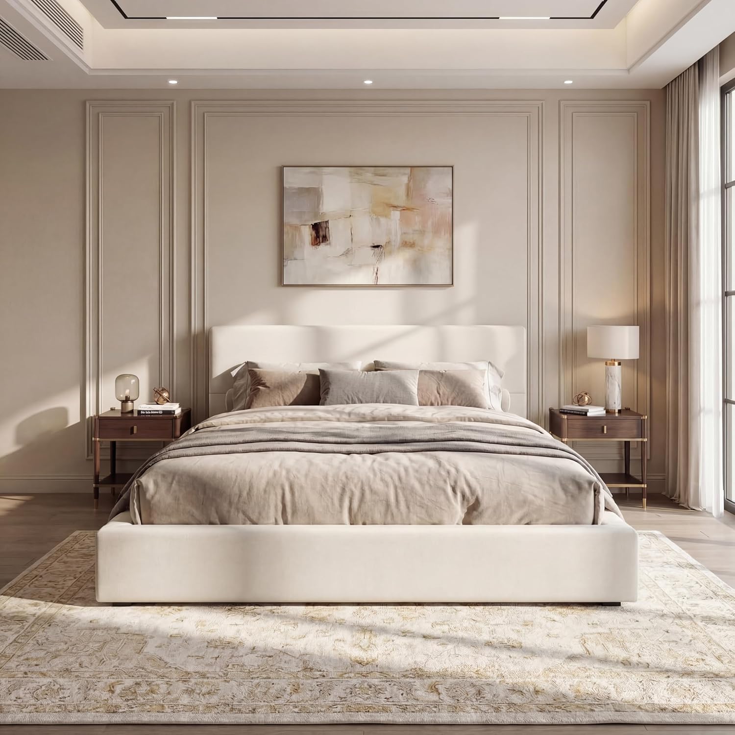 Amazon.com: Merax King Size Bed Frame, 95" L x 88" W Upholstered ...