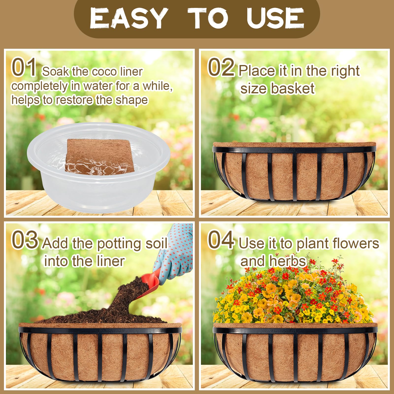 Snapklik.com : 4 Pack 24 Inch Trough Coco Coir Liners For Planters, Pre ...