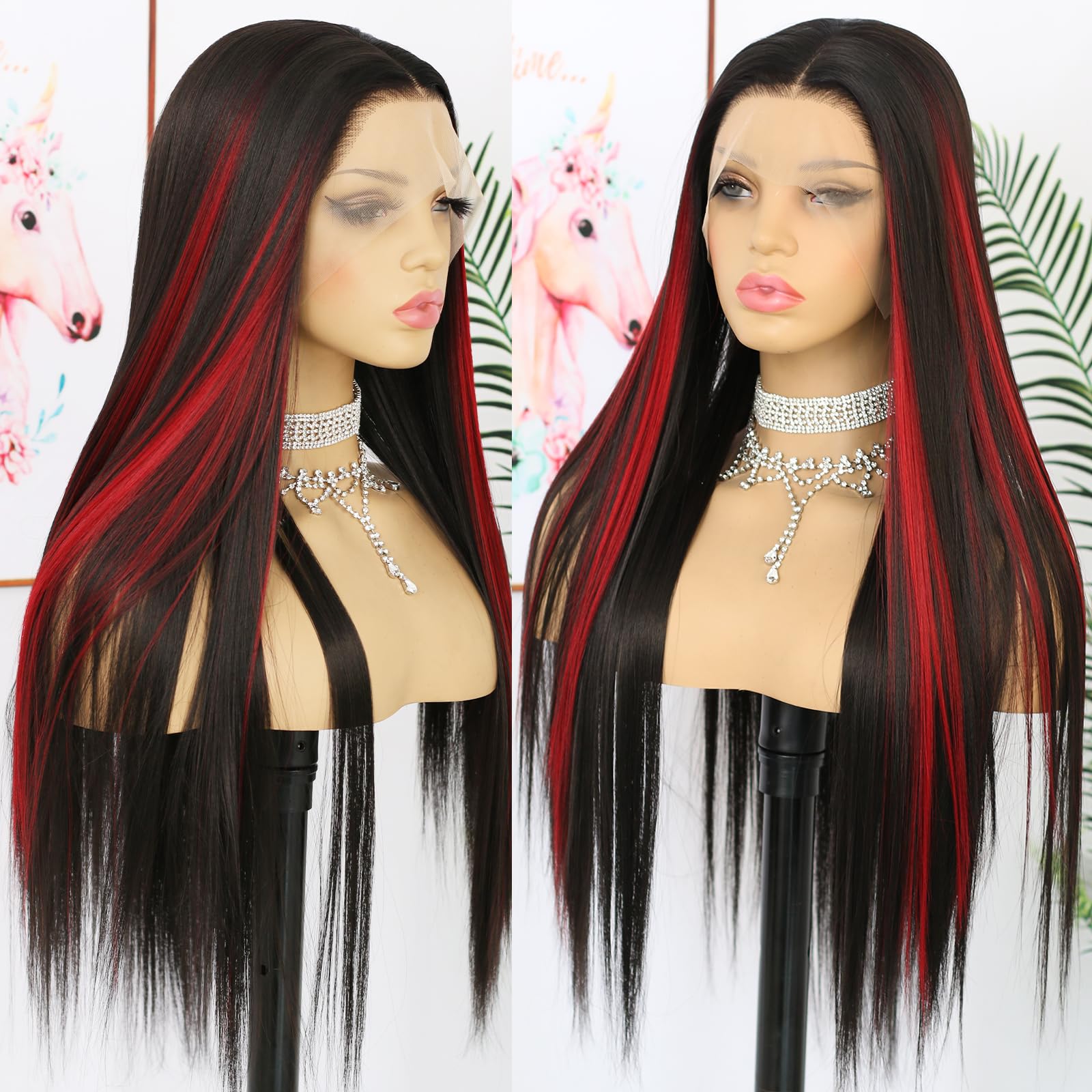 ANDRIA Lace Front Wigs Straight Hair Glueless Lace Wigs Synthetic Long ...
