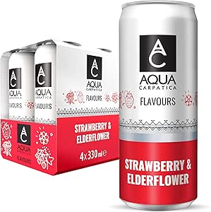 AQUA Carpatica Sparkling Flavours Strawberry & Elderflower 330ml x 4 - Natural Fruit Juice ...