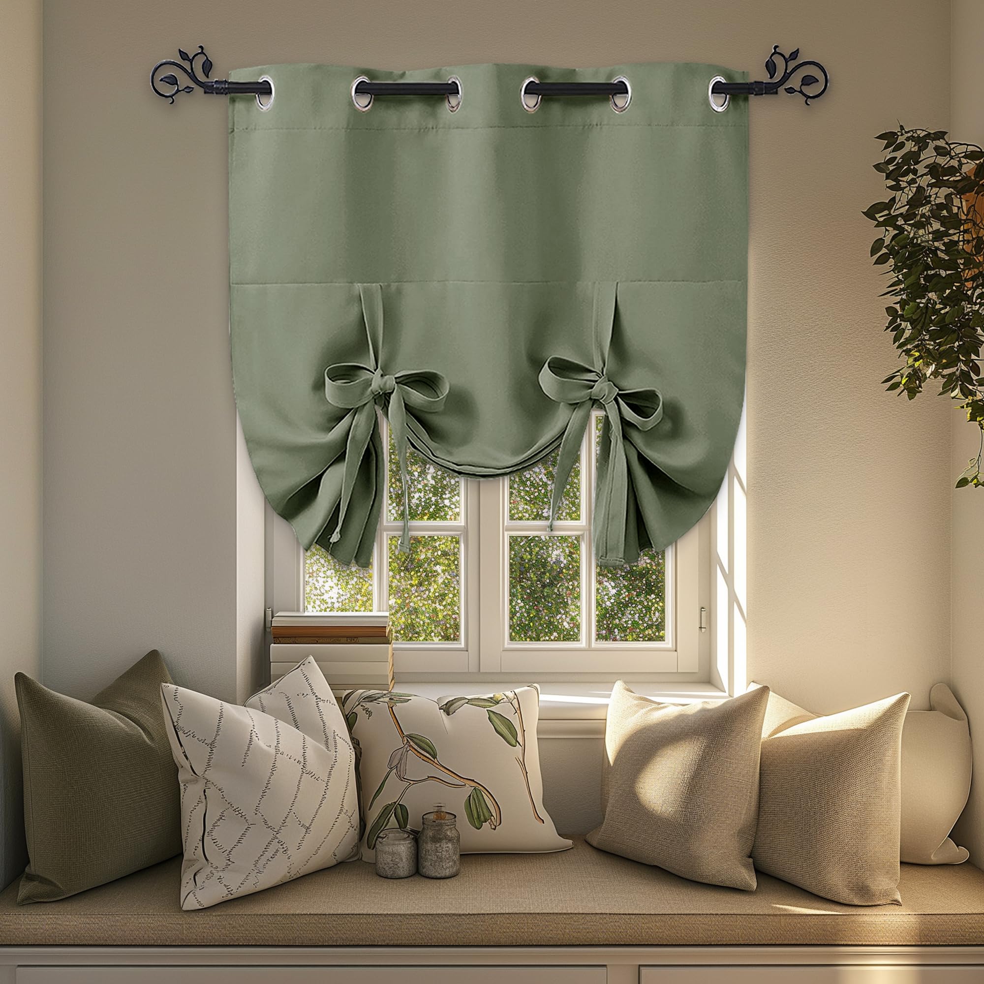 Amazon.com: PONY DANCE Sage GreenTie-up Shade - Window Valance for ...