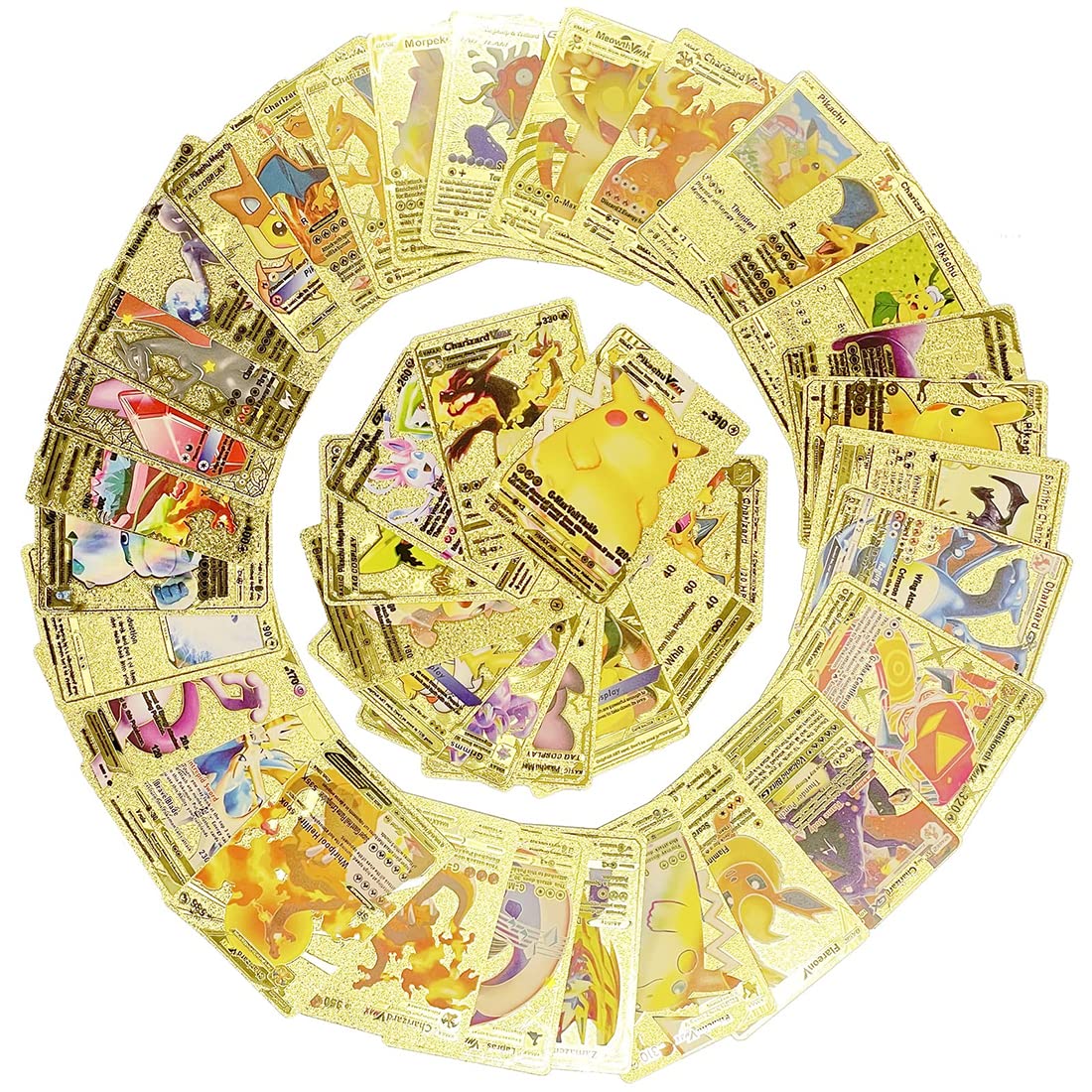 Buy tensteptothesky 55 Pcs TCG Gold Cards Vmax Gold Foil Card Deck Box ...