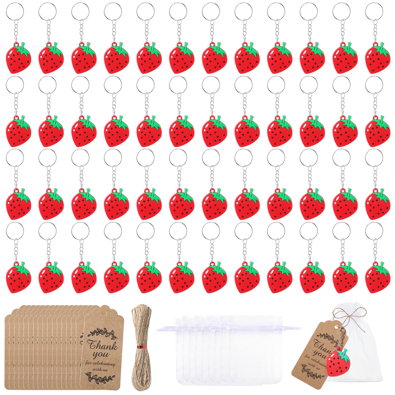 Amazon.com: Jadive 48 Sets Strawberry Keychains Strawberry Baby Shower ...