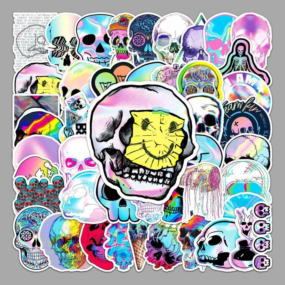 Amazon.com: Chileuma 50 pcs Colorful Scary Skull Skeleton Series ...