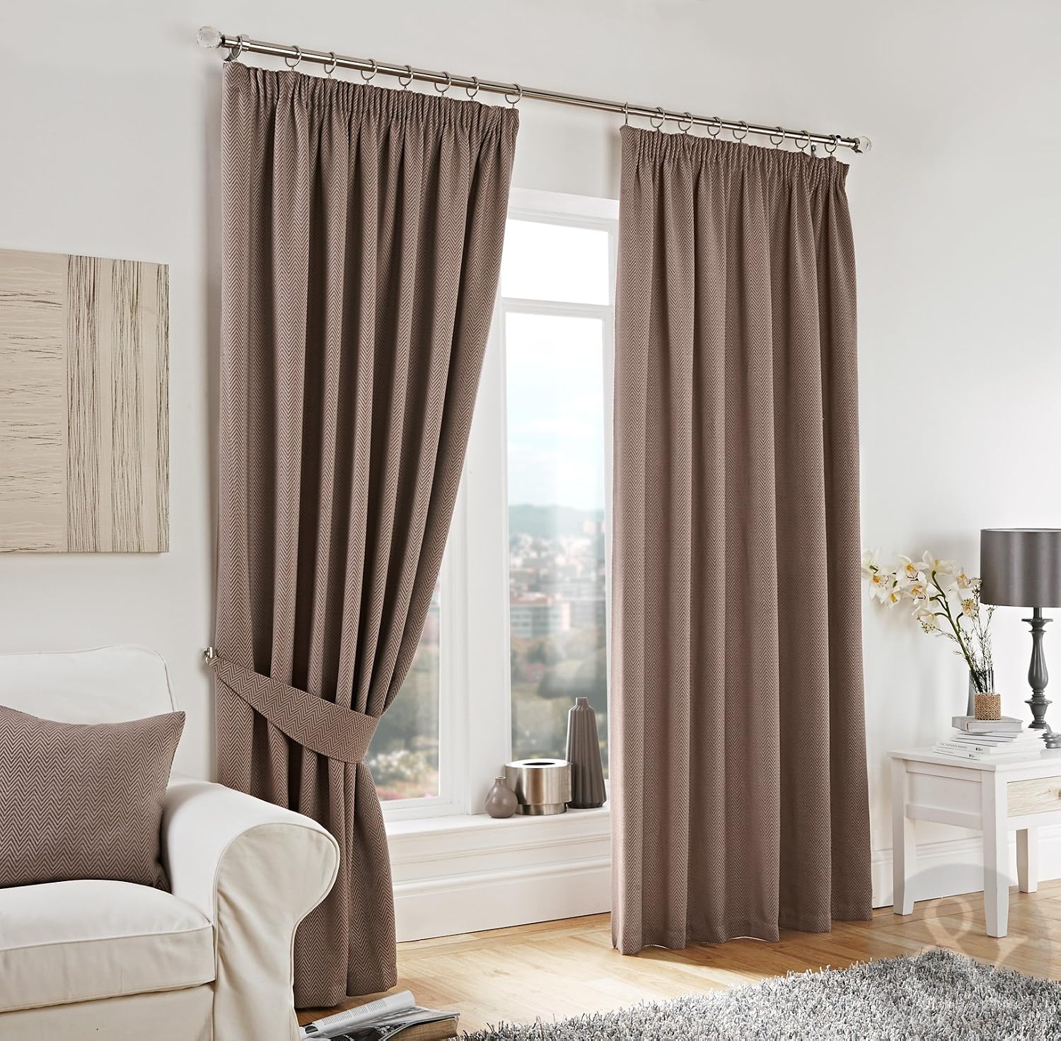 Amazon.com: LUXURY HERRINGBONE TWEED CURTAINS - Fully Lined Pencil ...
