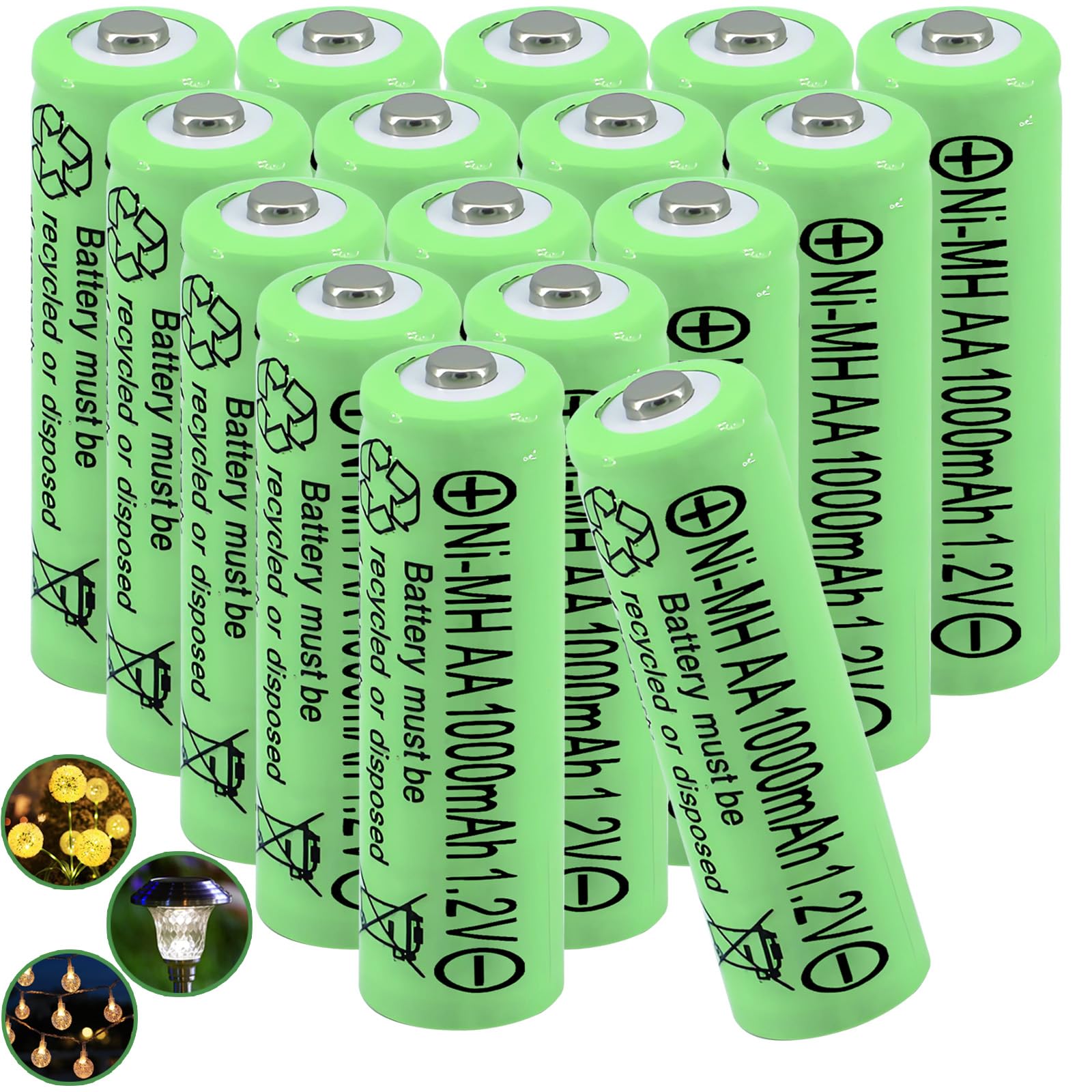 Amazon.com: Yibatopow 16 Pack Rechargeable 1.2V NiMH AA Batteries ...
