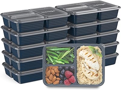 Amazon.com: Ez Prepa [20 Pack] 32oz 3 Compartment Meal Prep Containers ...