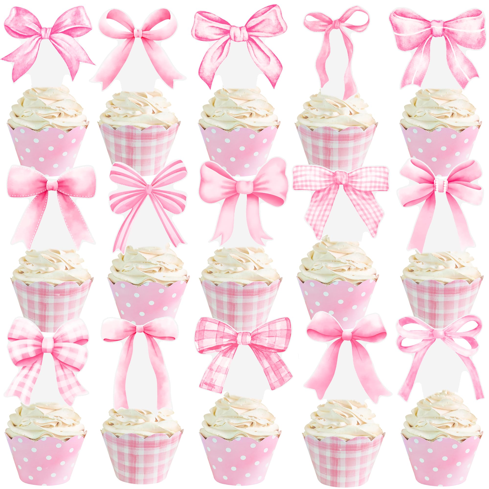 Amazon.com: Bow Tie Cupcake Toppers Bow Coquette Birthday Party ...