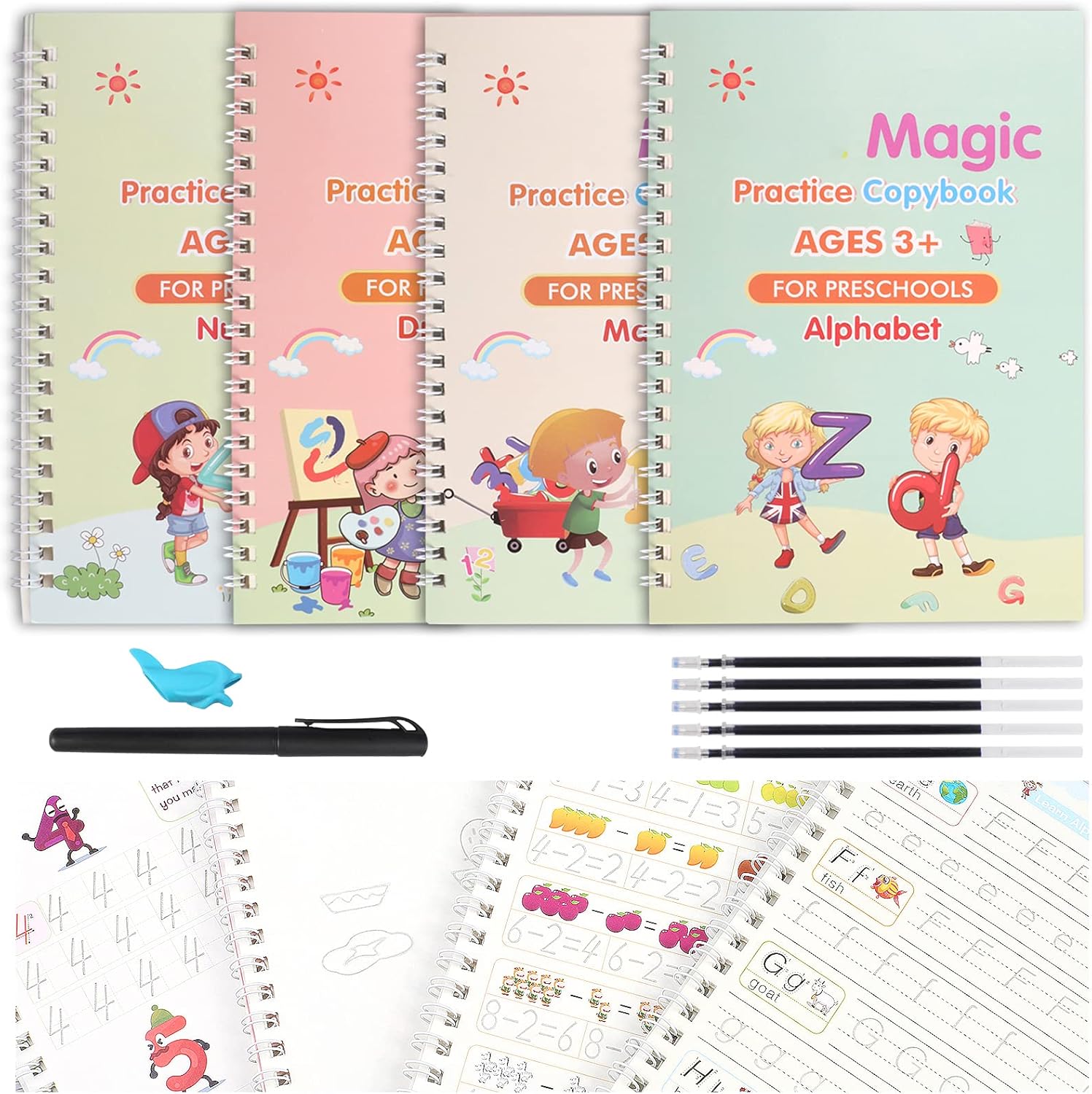 funvce Magic Practice Copybook for kids, 4 Pack Calligraphy Set with ...