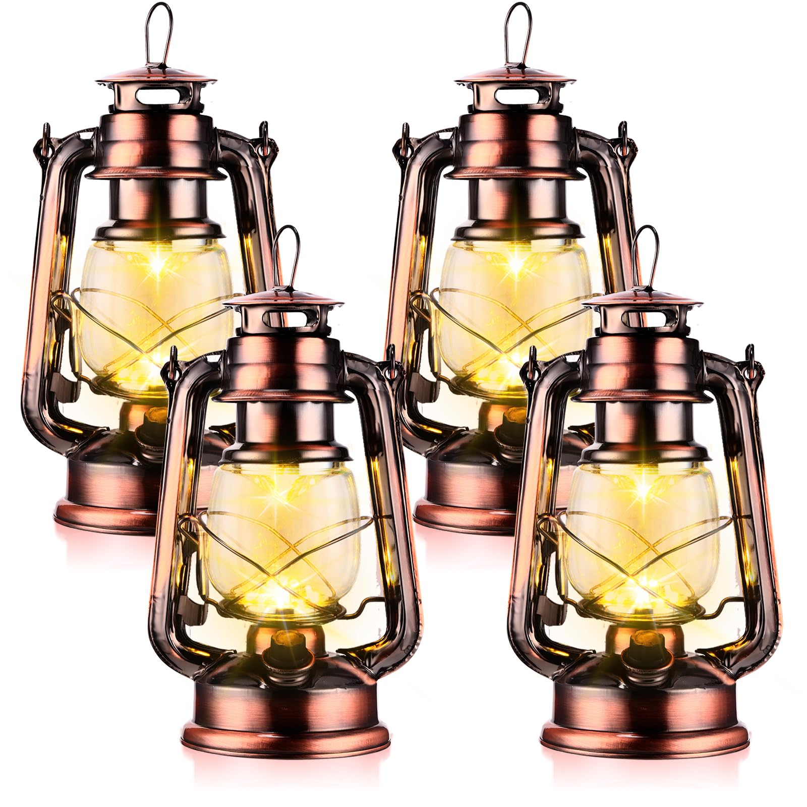 4 Pieces 10 Inch Vintage LED Hurricane Lantern 15 Warm LEDs and Dimmer ...