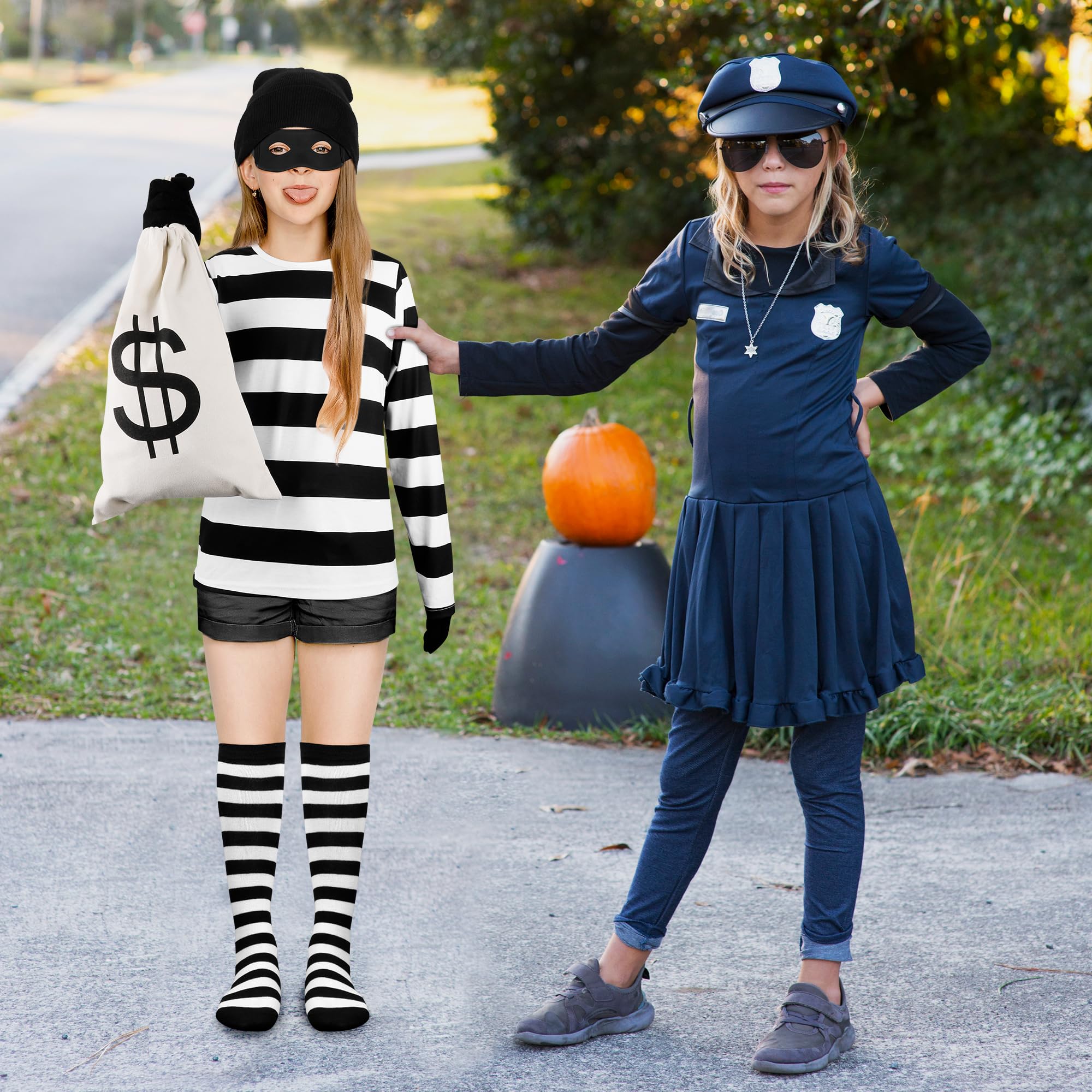 Snapklik.com : Kids Robber Cosplay Set, M Black And White Striped Shirt ...