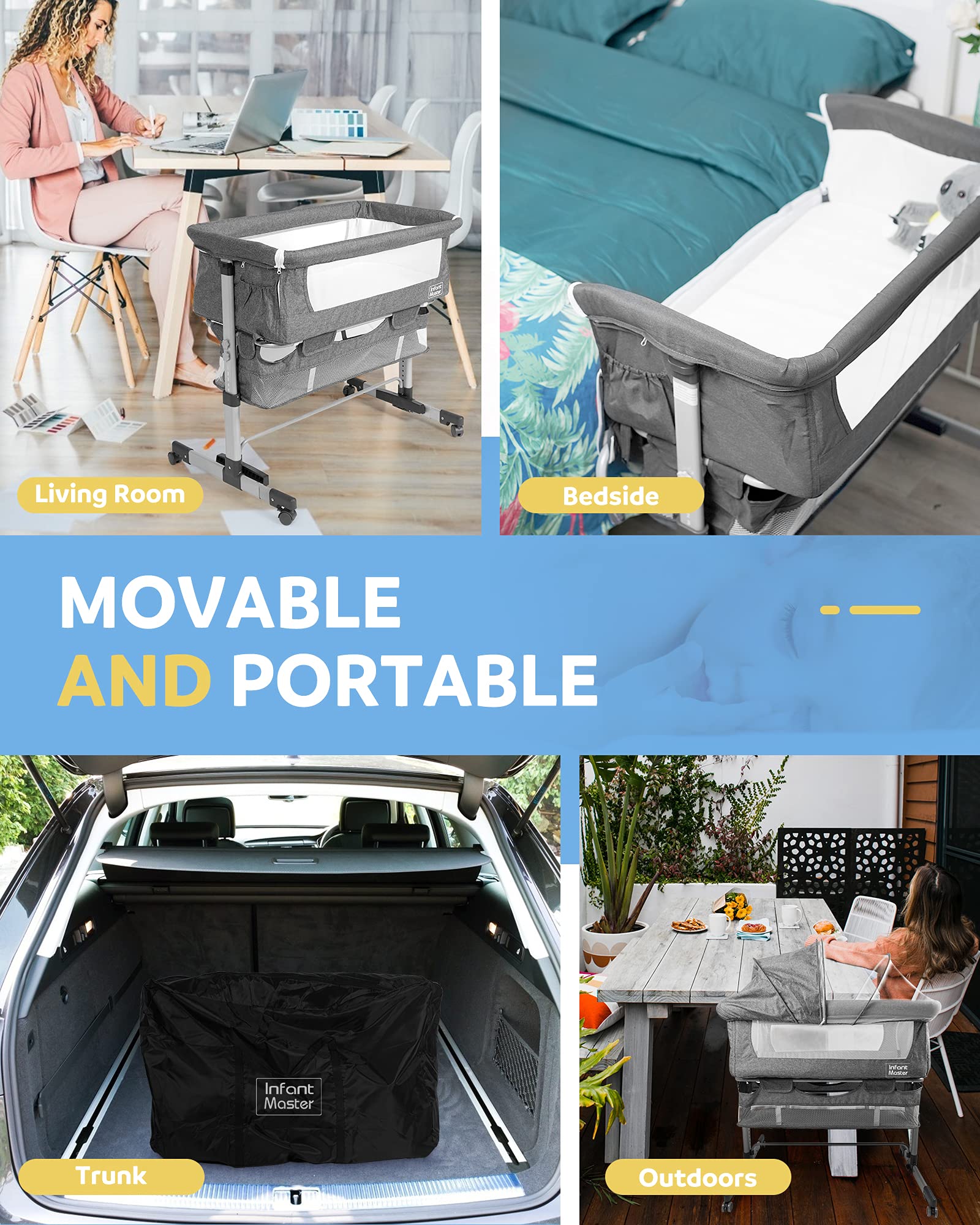 Portable Crib, Infant Master Bedside Bassinet, Portable Travel Crib ...