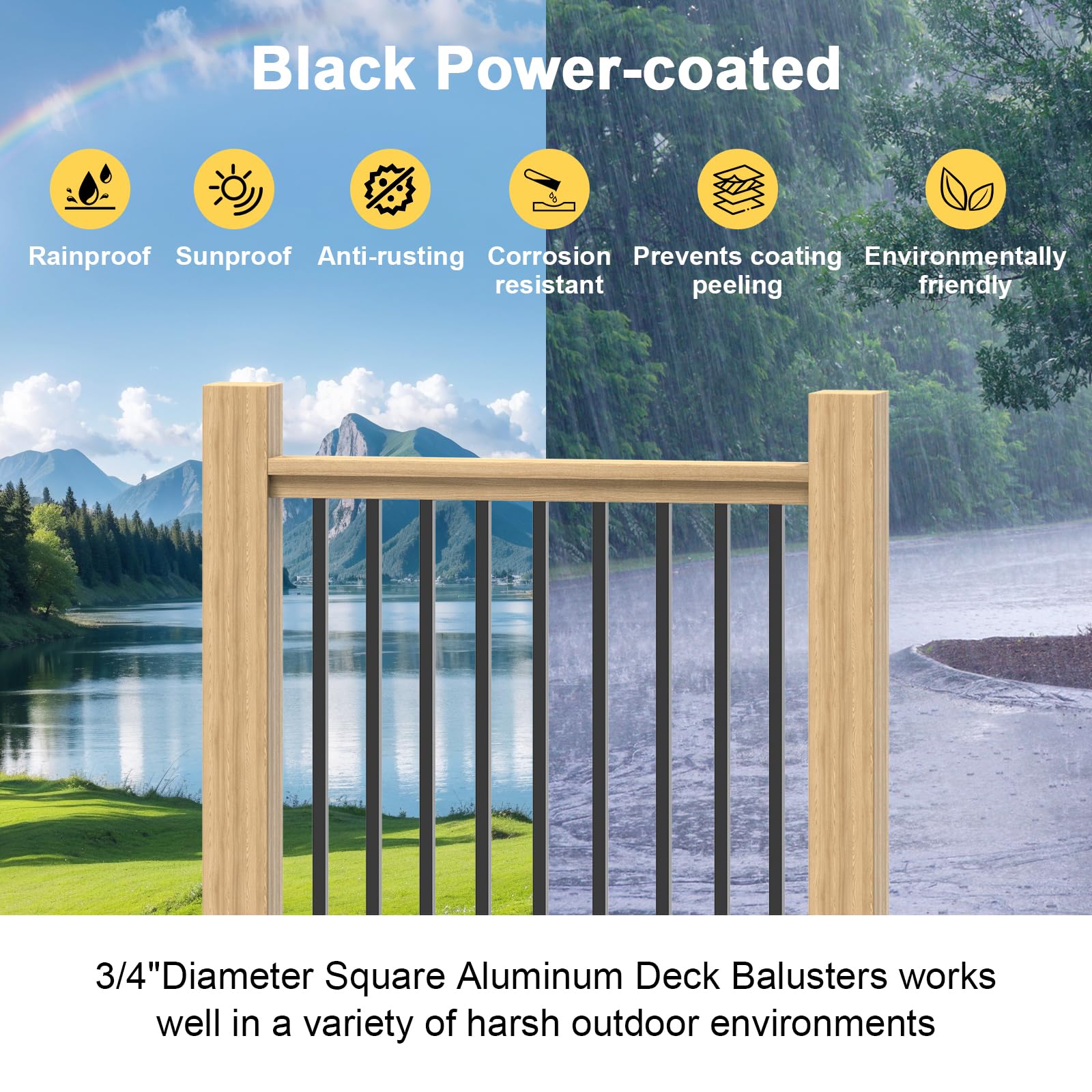 Snapklik.com : CKE 36" Square Deck Balusters, 120 Packs Black Aluminum ...