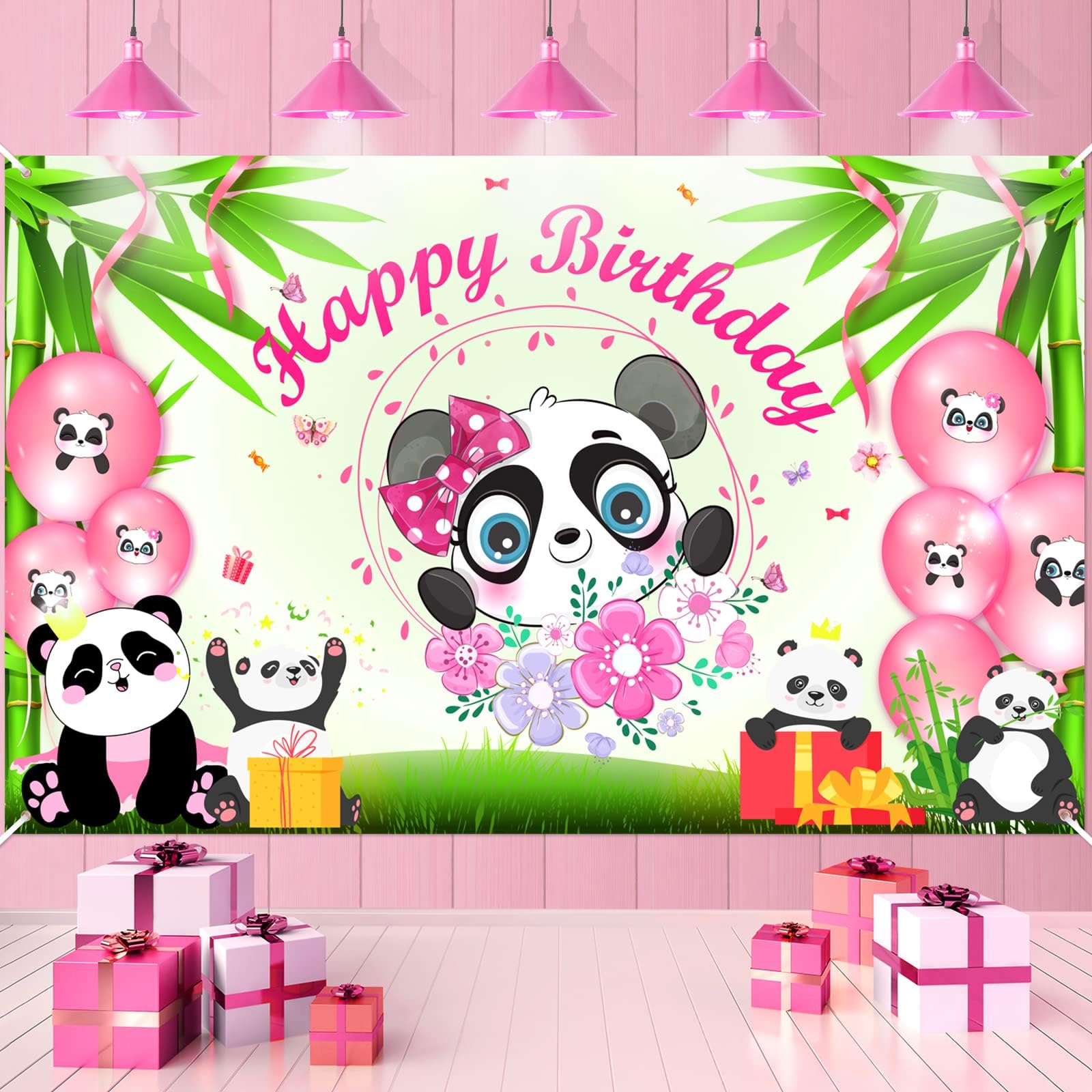 Amazon.com : 7x5ft Baby Shower Backdrop Watercolor Floral Cartoon Panda ...
