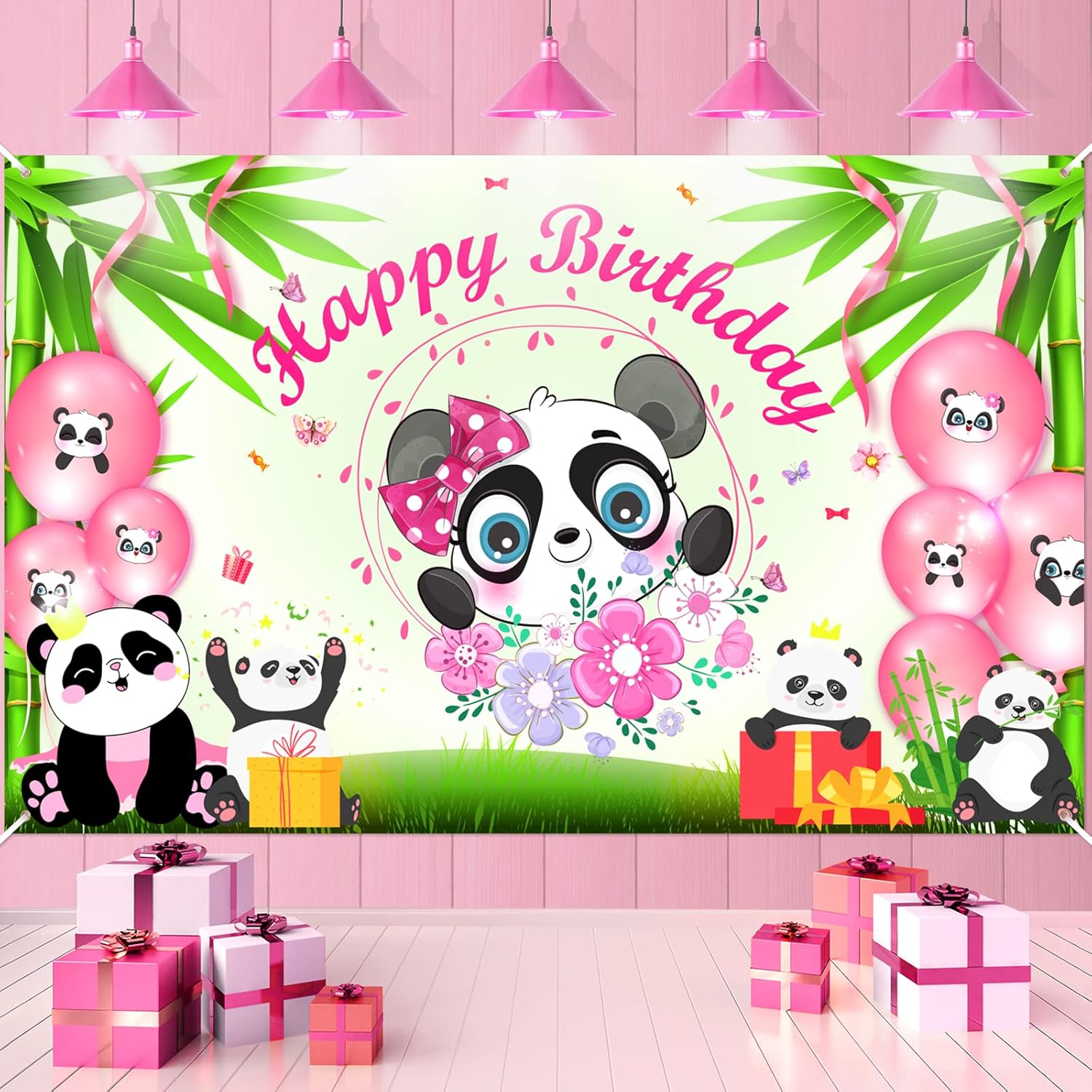 Panda Birthday Party Supplies for Girls, Pink Panda Happy Birthday ...