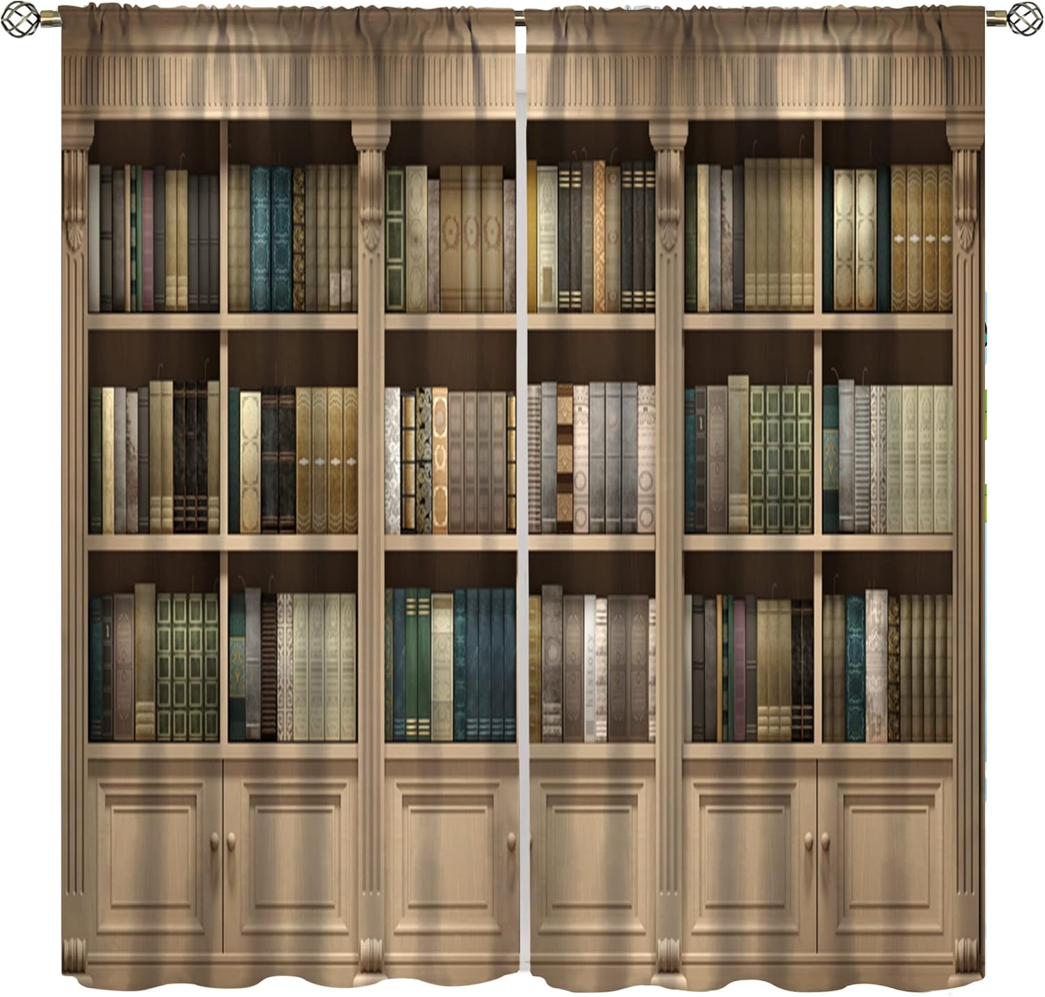 Amazon.com: YCness Bookshelf Curtains, Vintage Library with Books ...
