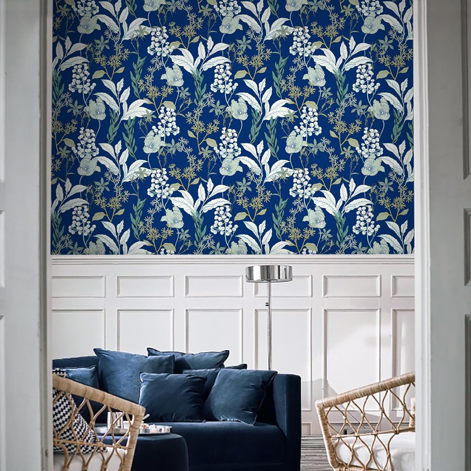 Yasinet Papel tapiz vintage azul para despegar y pegar, papel tapiz de ...