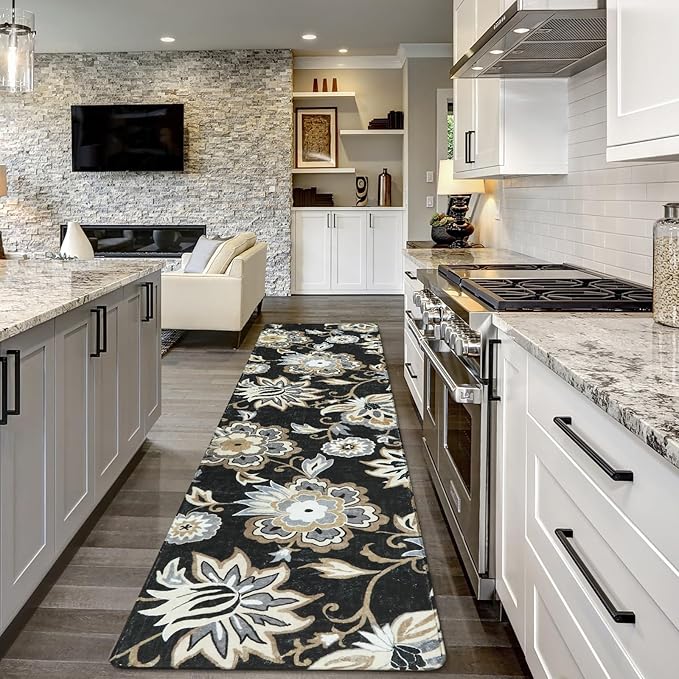 Amazon.com: Lahome Floral Black Runner Rug - 2x8 Kitchen Runners Non ...