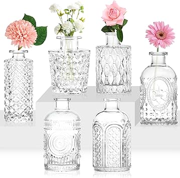 Vase for Flowers Set of 6 Vintage Glass Vases Small Bud Vase Great for ...