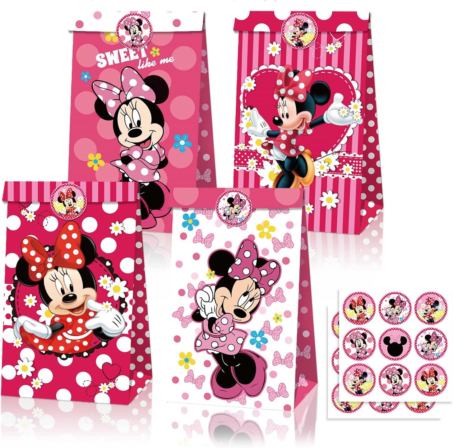 Minnie Mouse Sacchetto per Caramella, 12 Pezzi Sacchetti Carta Kraft, Mickey Minnie Sacchetti ...