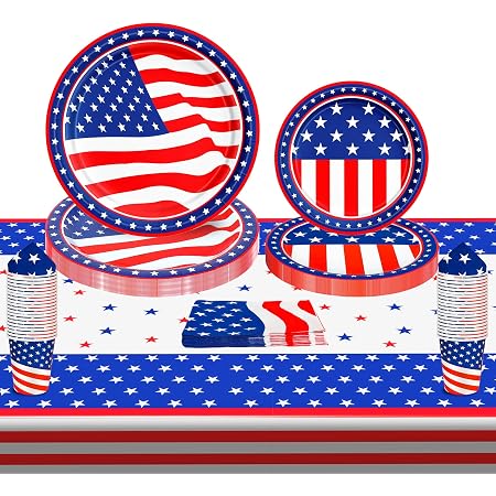 Amazon.com: Mumufy 100 Pcs Patriotic Party Supplies Disposable American ...