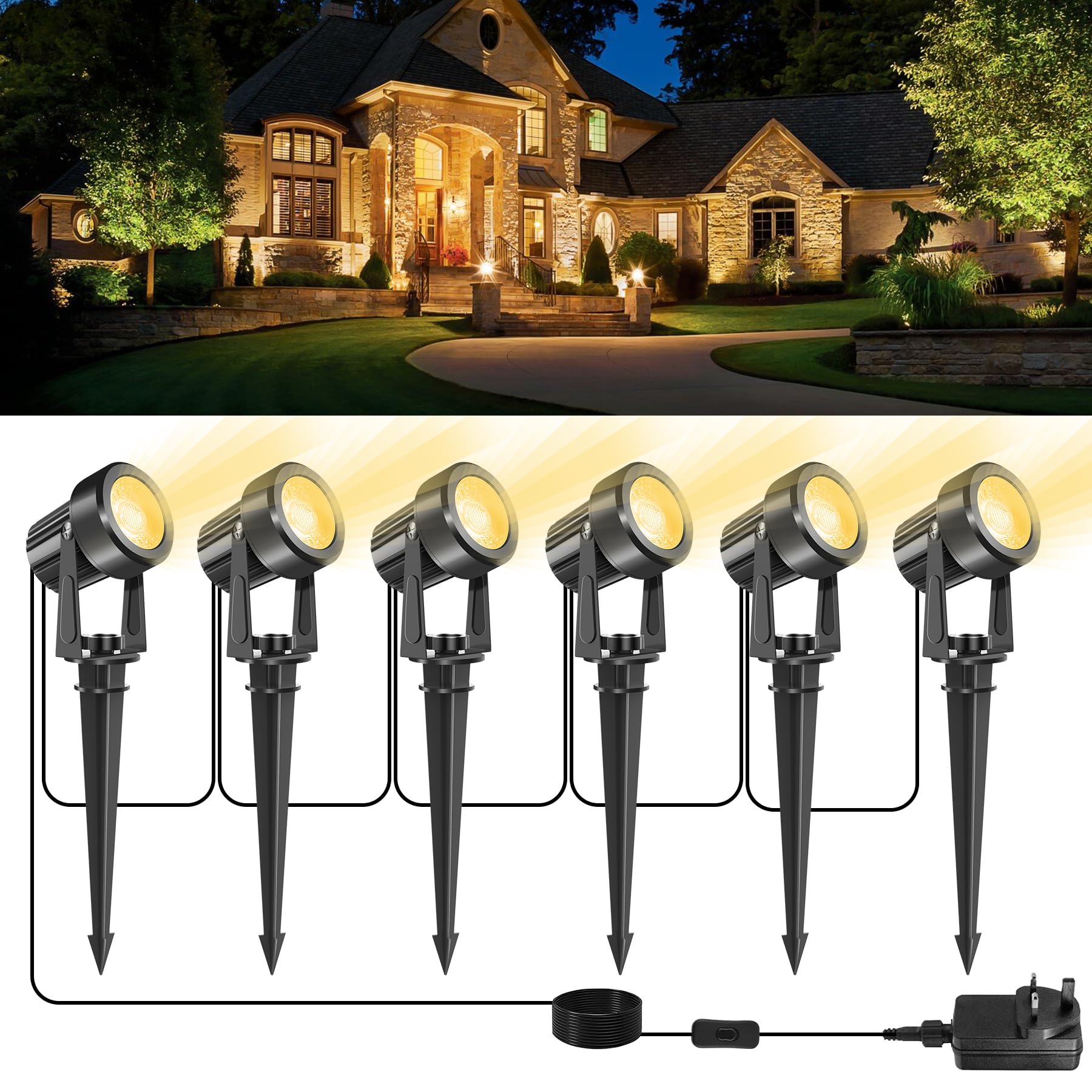 NATPOW Garden Spot Lights, Garden Spike Lights Mains Powered, 6-in-1 ...