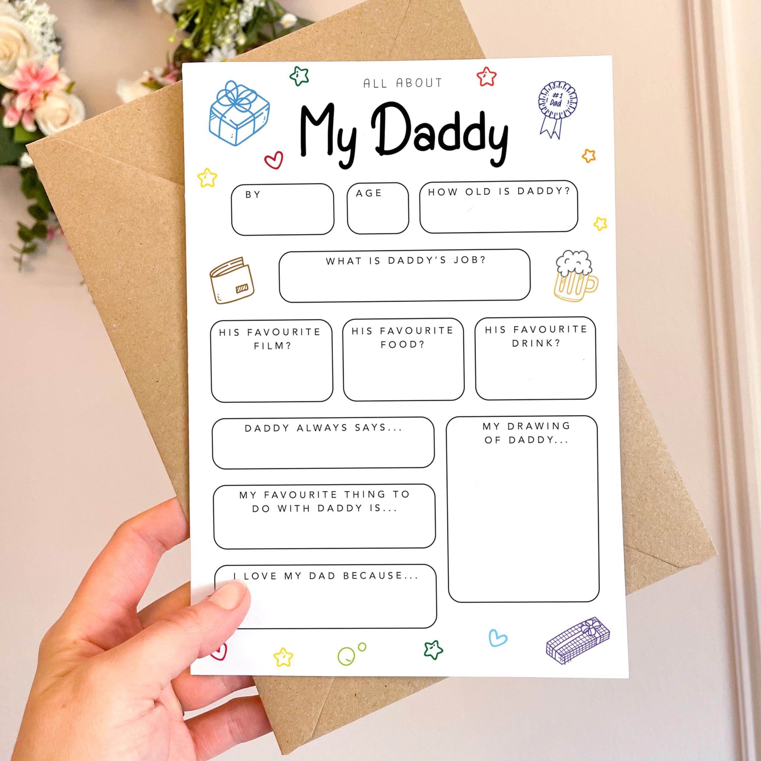 All About Daddy A5 Card with envelope, Dad Questionnaire, Daddy ...