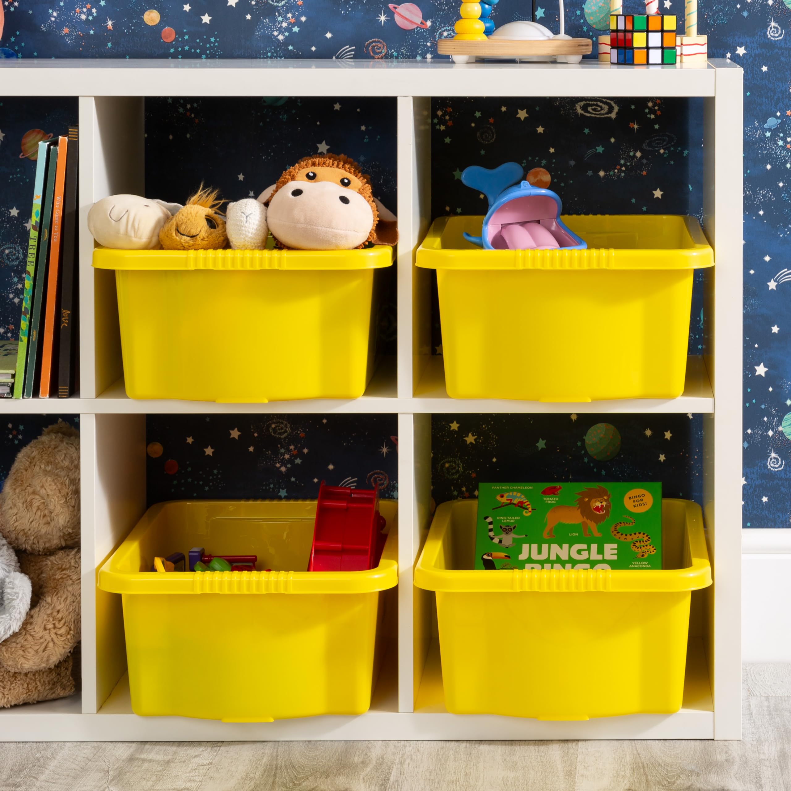 Wham Stack & Store, Pack 4 16L Yellow Plastic Storage Organisation ...