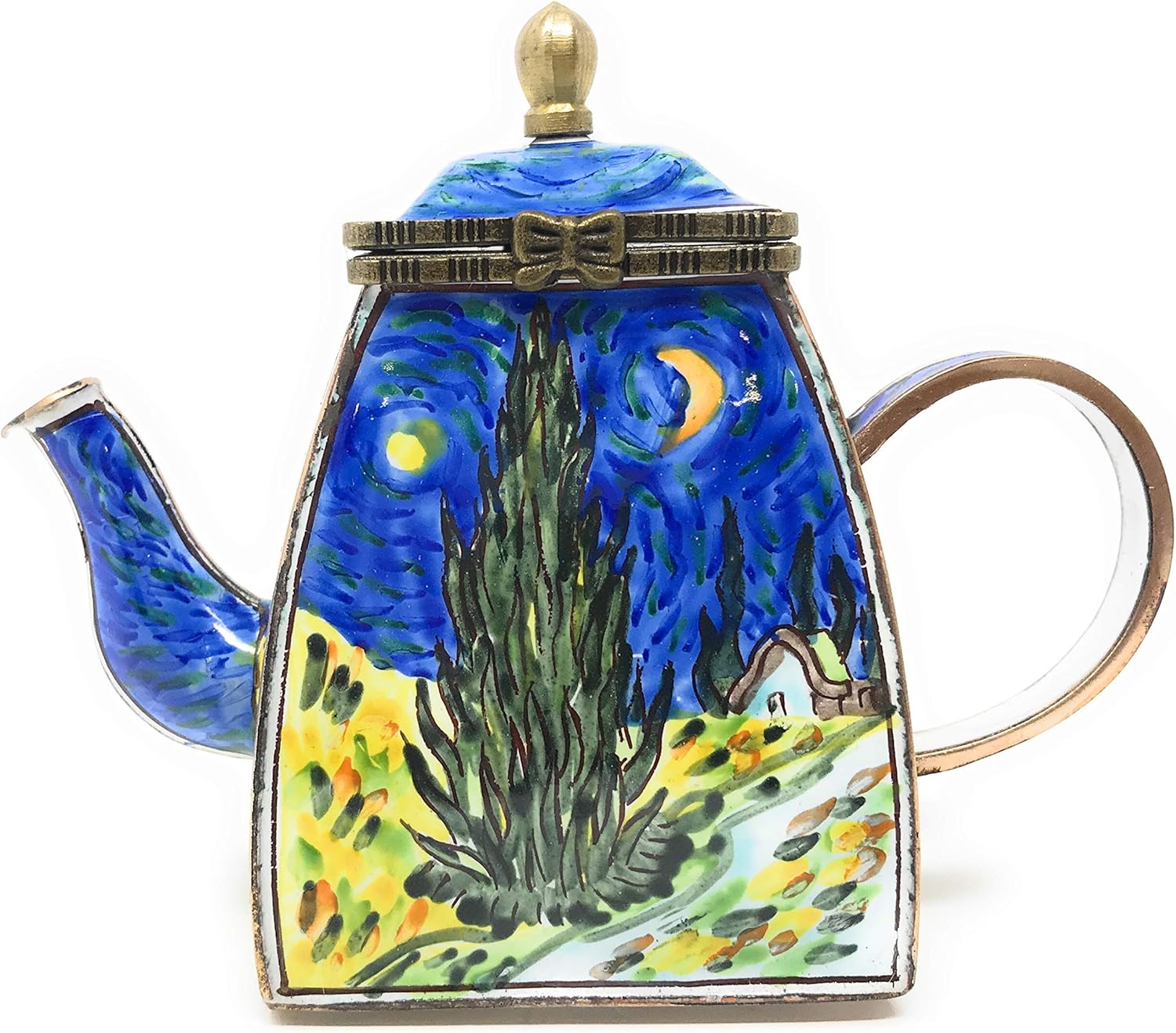 Kelvin Chen Van Gogh Starry Night Enameled Miniature Teapot with Hinged ...