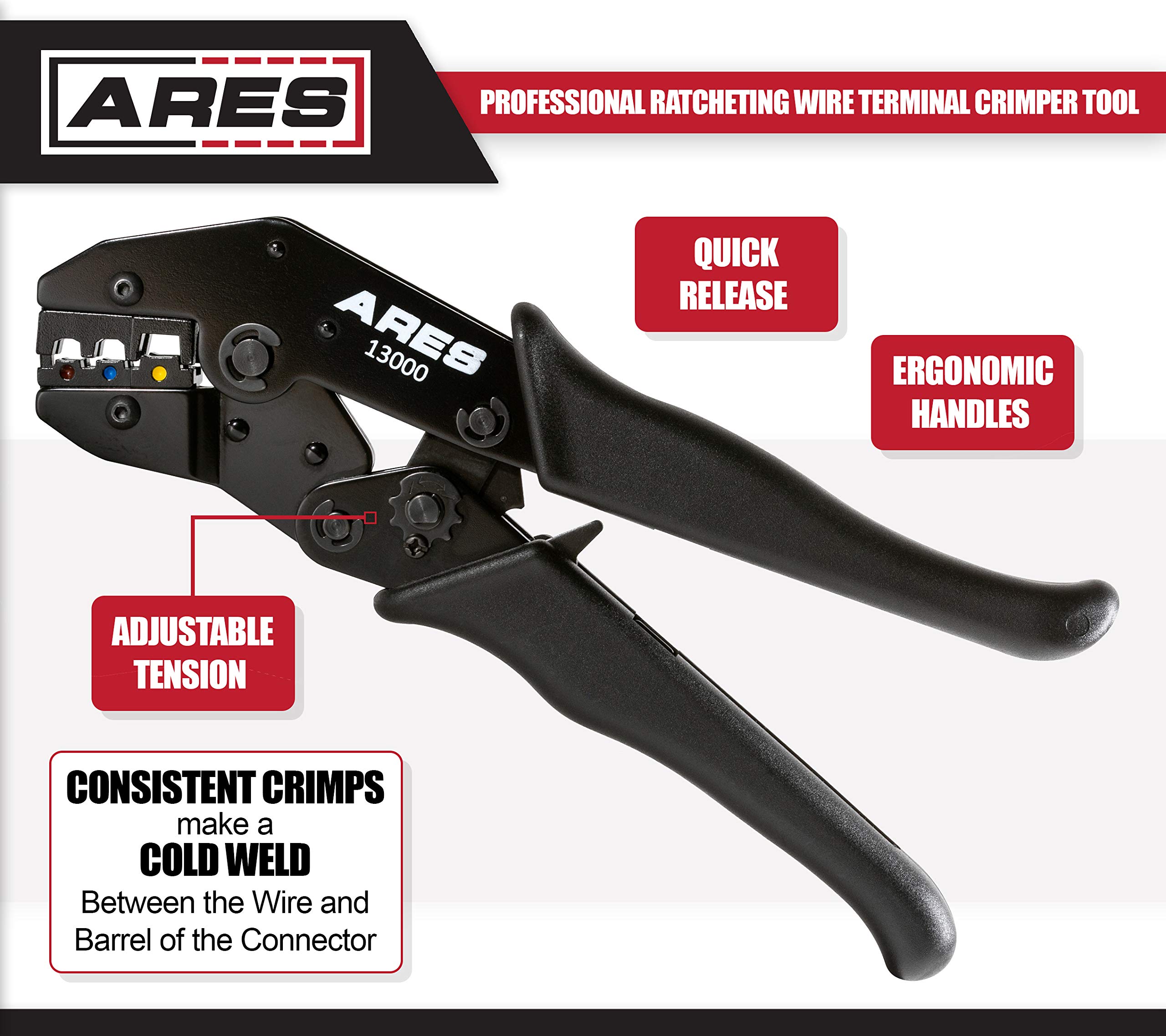ARES 13000 - Professional Ratcheting Wire Terminal Crimper Tool ...