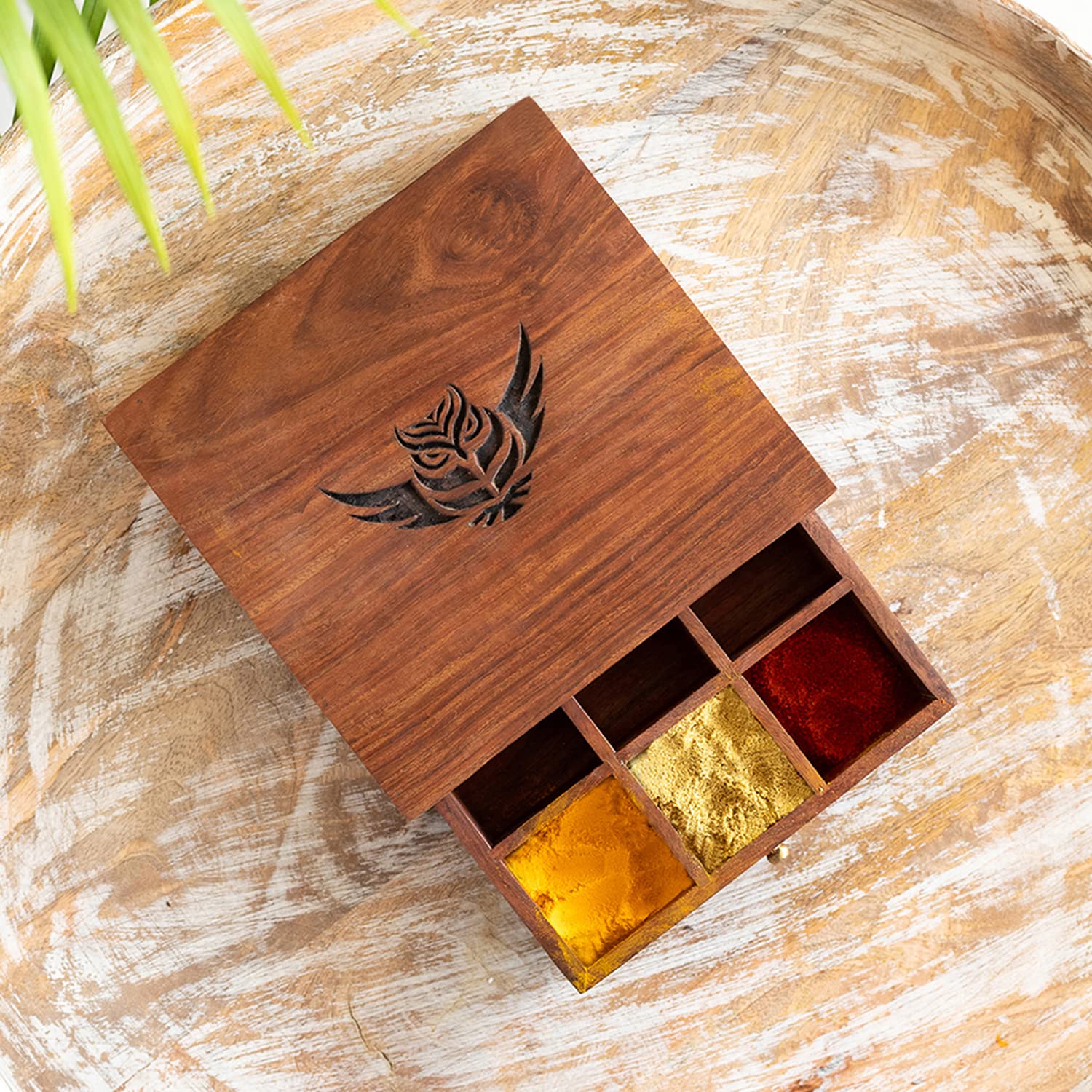 Buy ExclusiveLane 'Owl Hand-Engraved' Wooden Masala Box For Kitchen ...