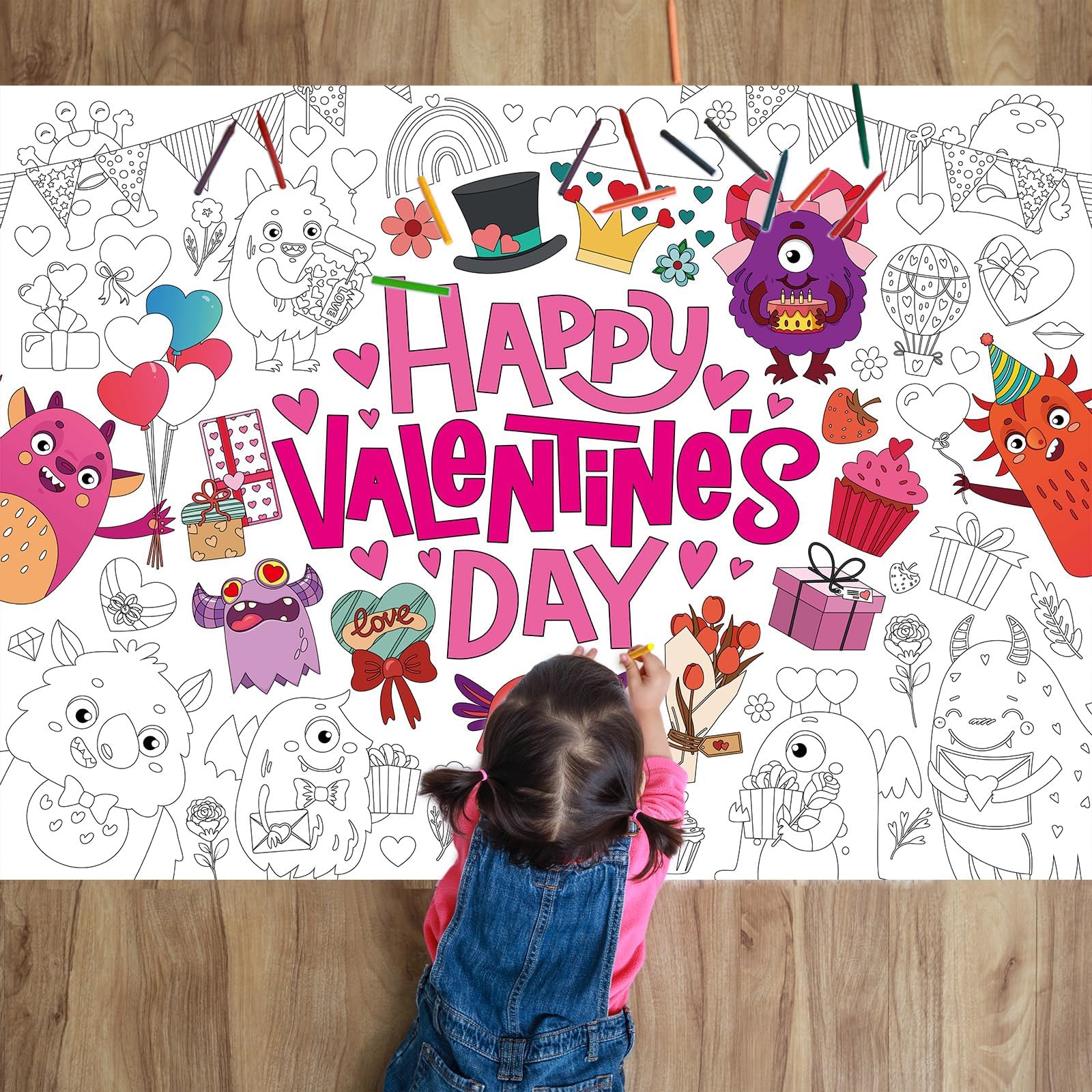 Amazon.com: Naozinebi Valentine's Day Coloring Poster for Kids Giant ...