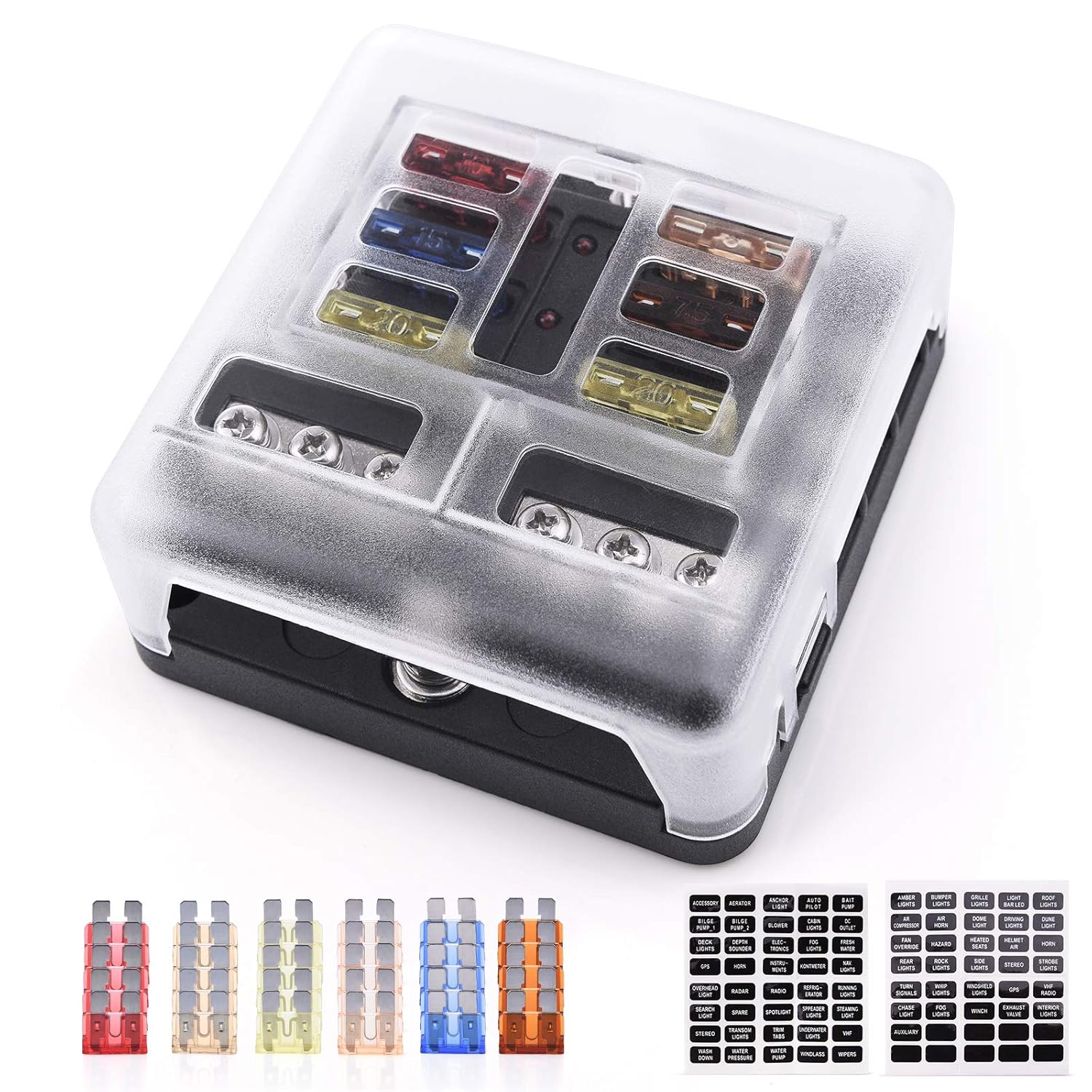 Amazon.com: MNJ MOTOR 6-Way Fuse Block Holder - Blade Fuse Box Screw ...