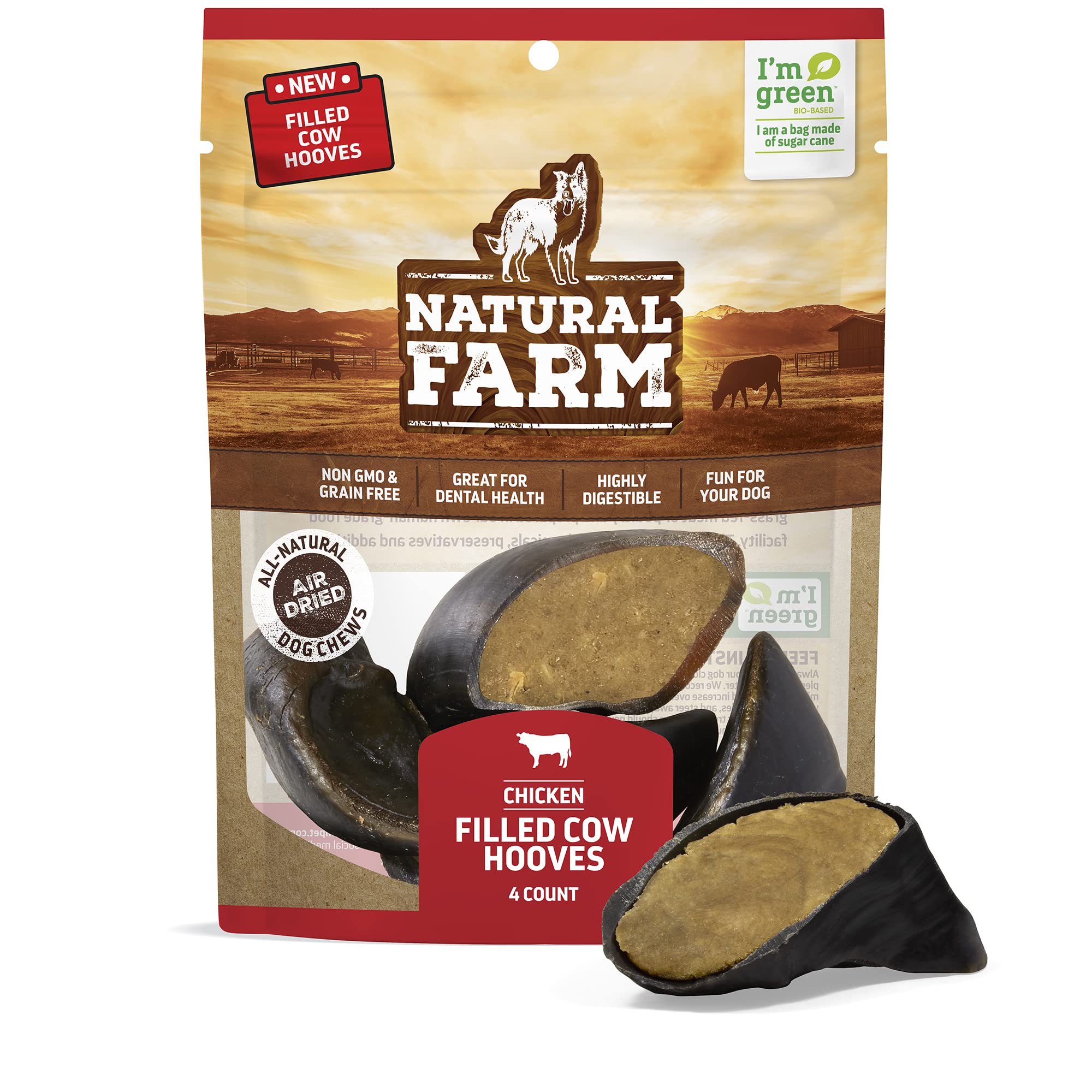 Amazon.com : Natural Farm Chicken Filled Cow Hooves for Dogs (4-Pack ...