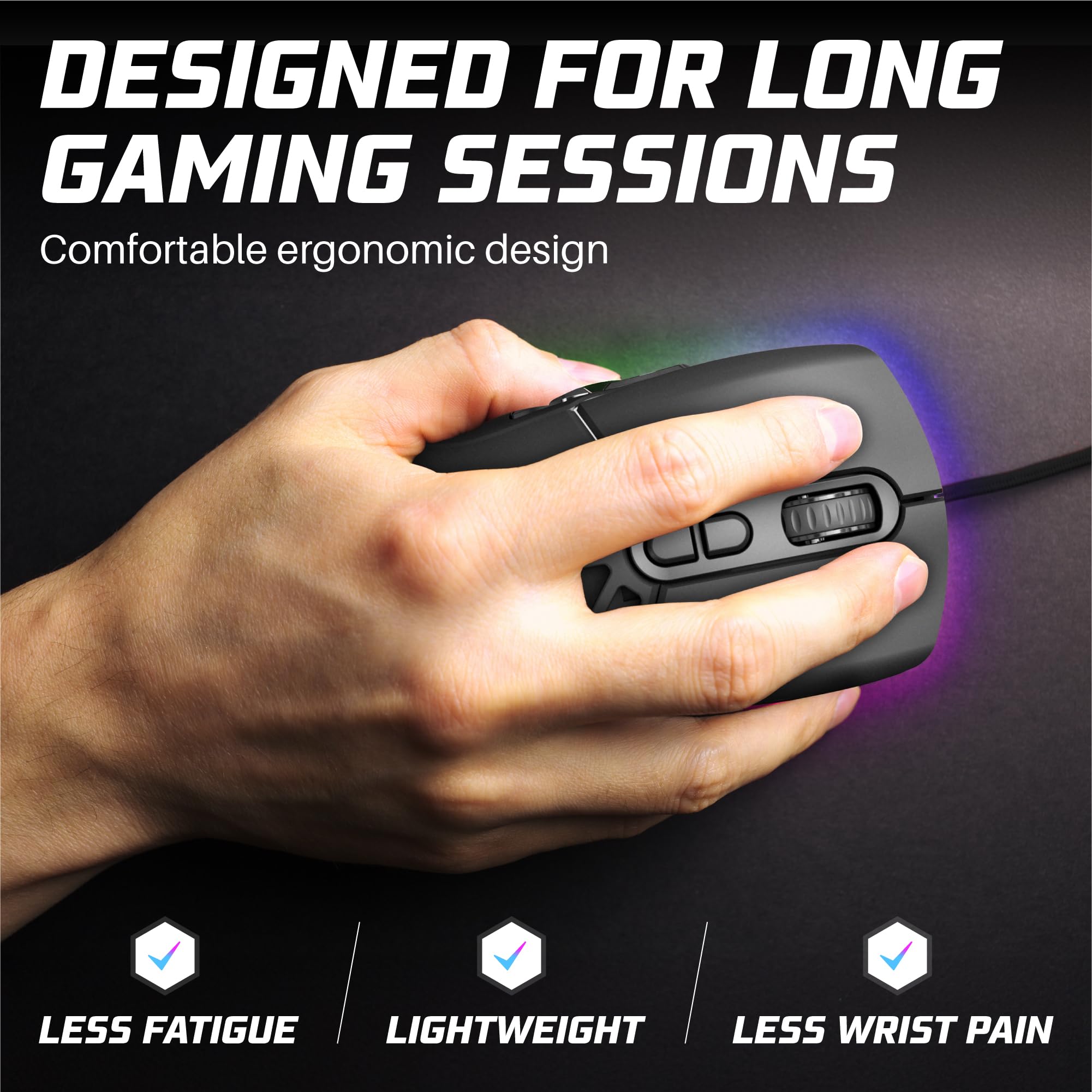 PC Mac Gaming Peripheral Neptune Blade Gaming Mouse - RGB LED Ergonomic ...