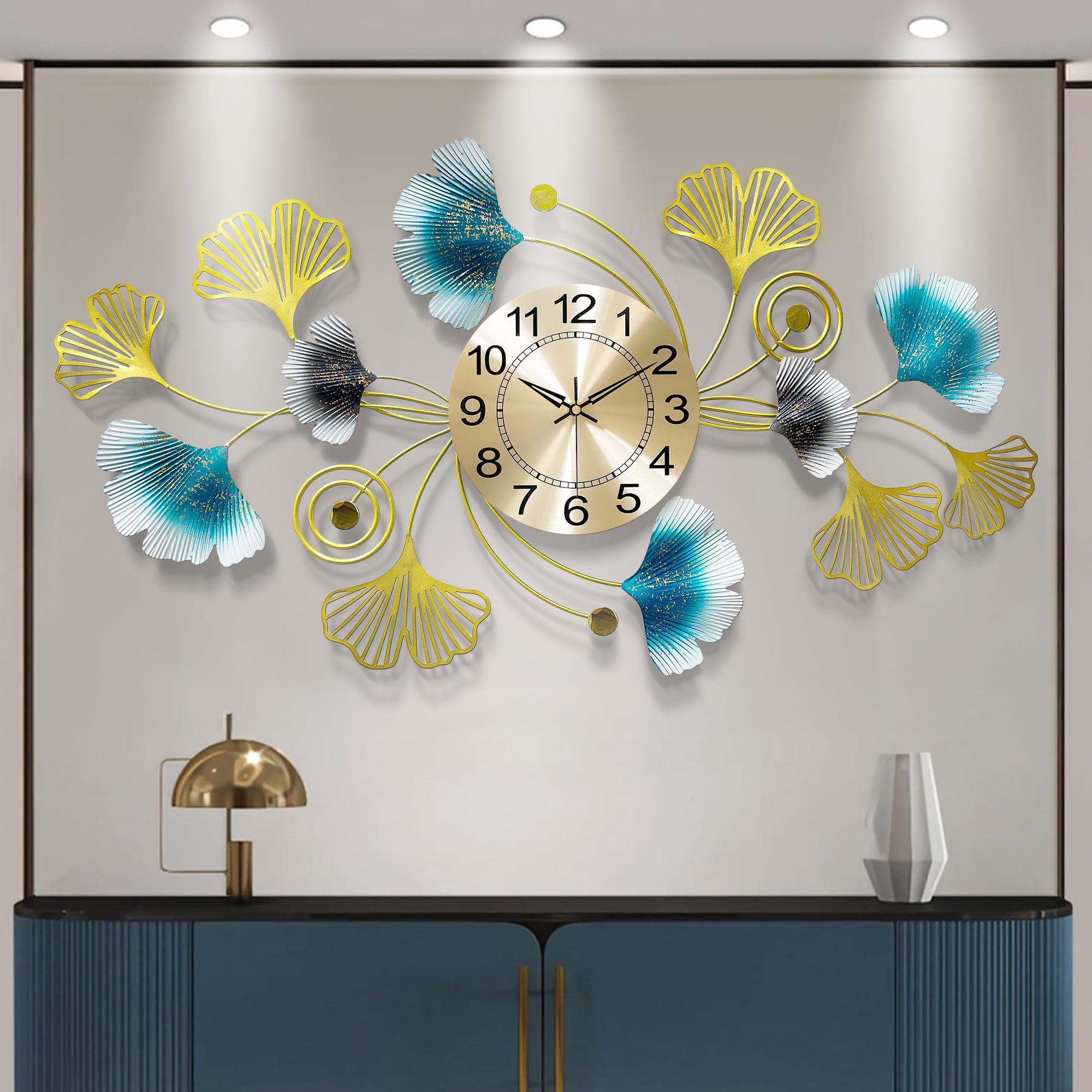 Amazon.com: KEQAM Large Decorative Wall Clock, Ginkgo Leaf Quartz Gold ...