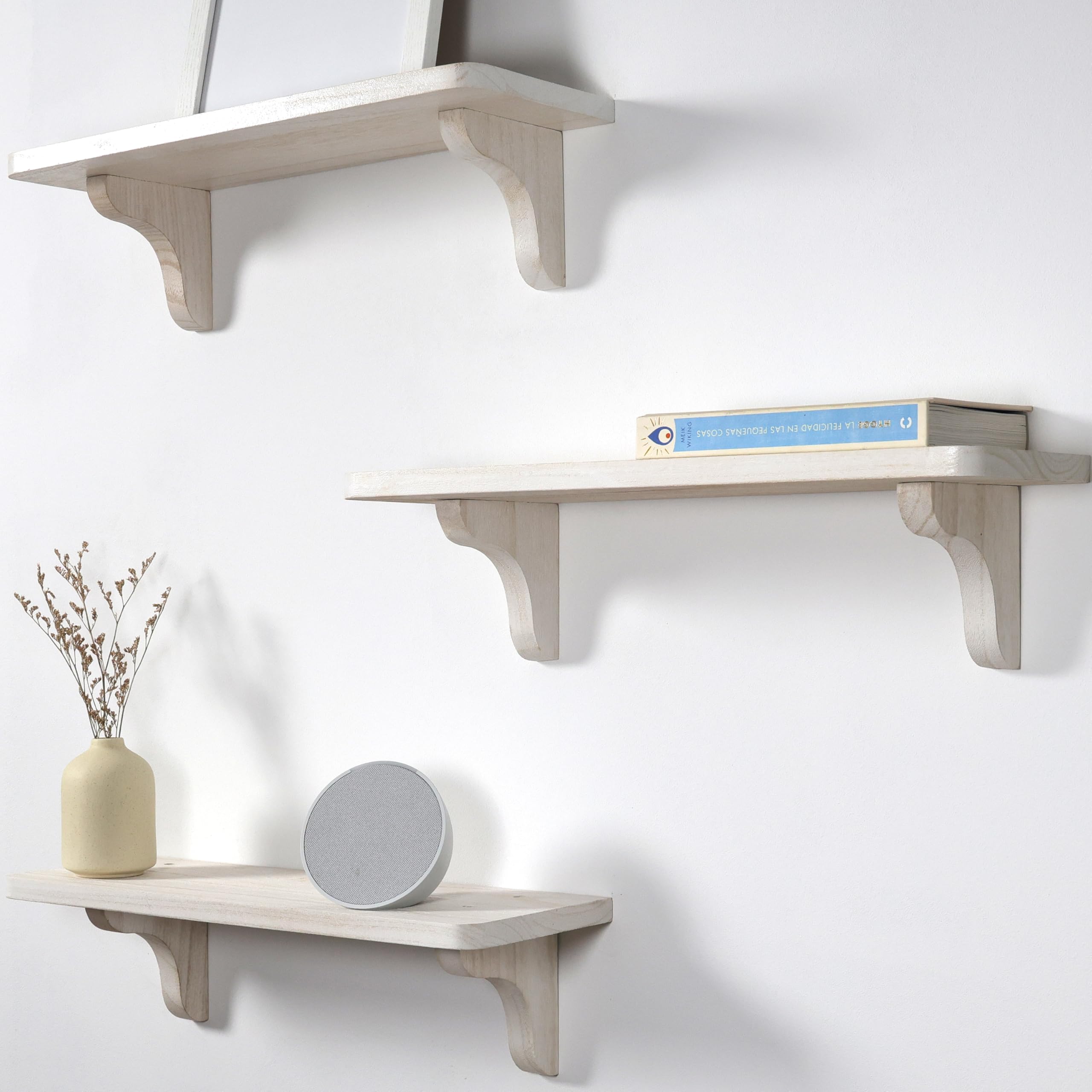 Amazon.com: Real Wood White Shelves for Wall - 17 inch (3 Pack) - Easy ...