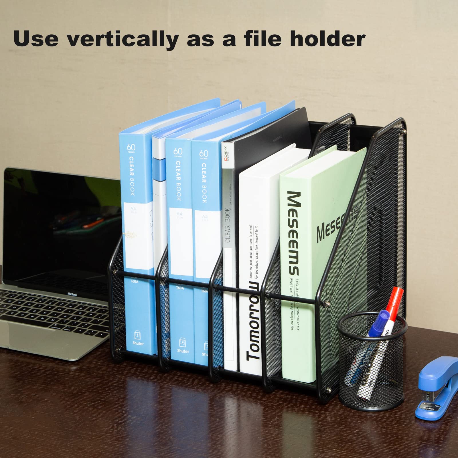 Cliselda Metal Magazine File Holder with 4 Vertical Compartments, Black ...