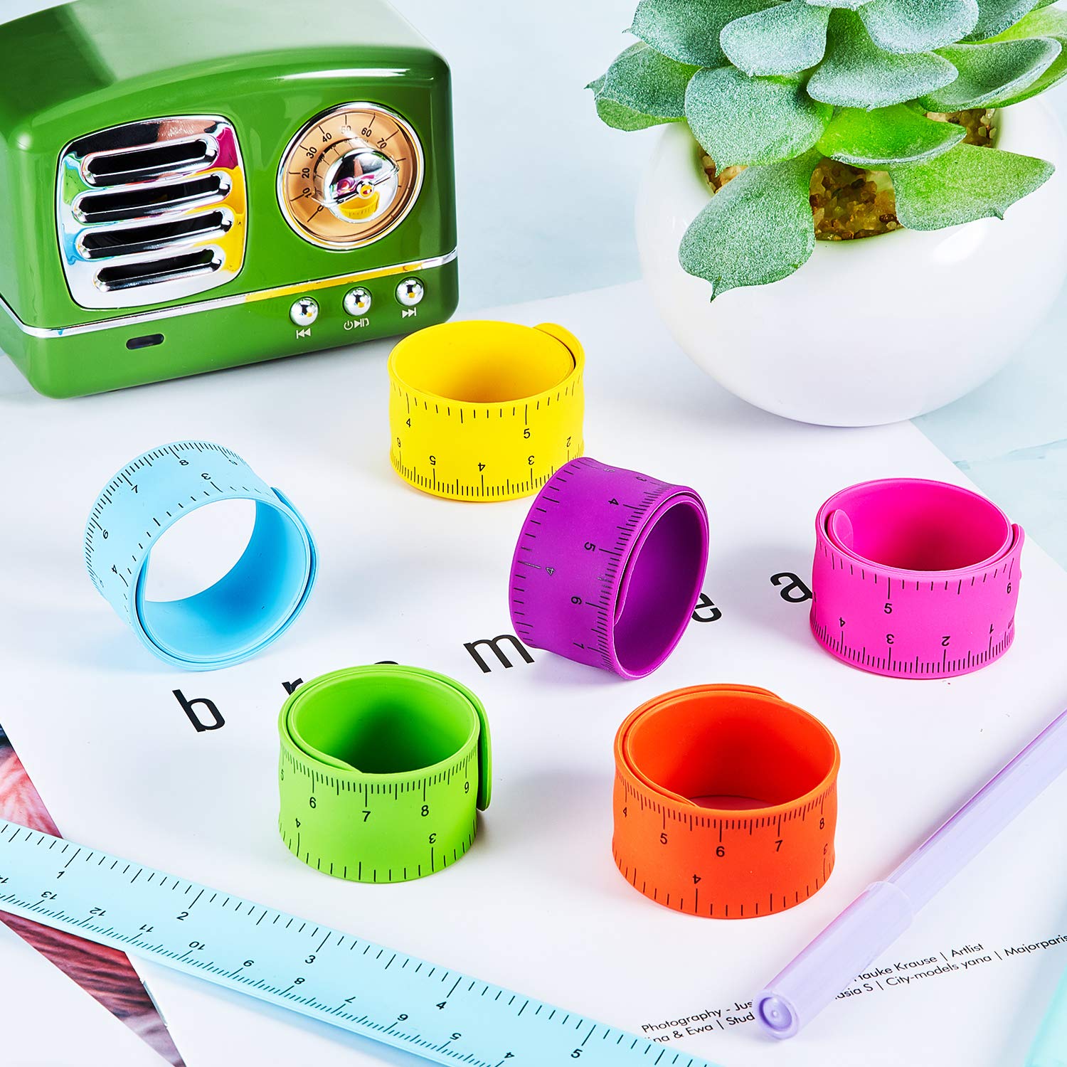 24 Pieces Ruler Slap Bracelets Bands Colorful Ruler Snap Bands ...