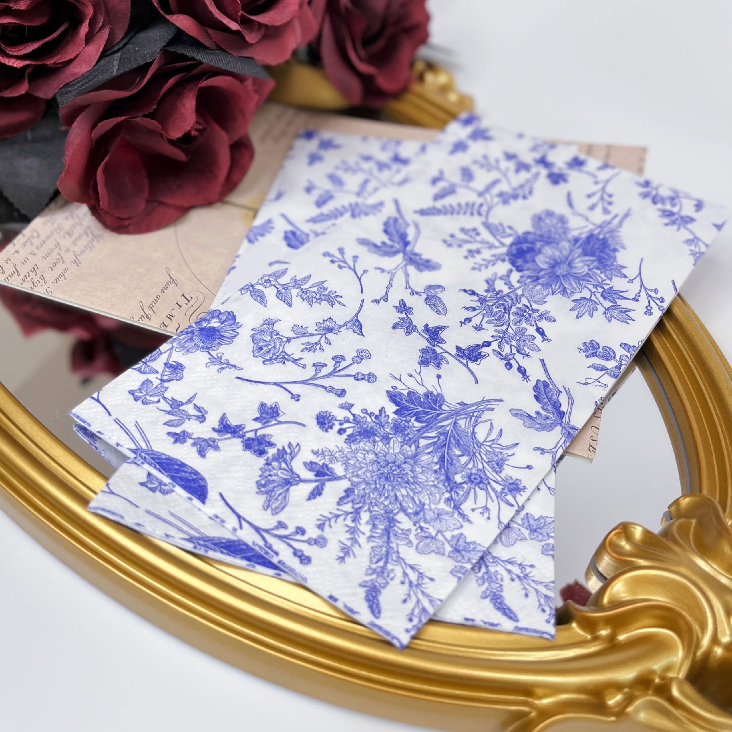 Snapklik.com : WRAPAHOLIC 25Pcs Blue Floral Guest Napkins - Blue And ...