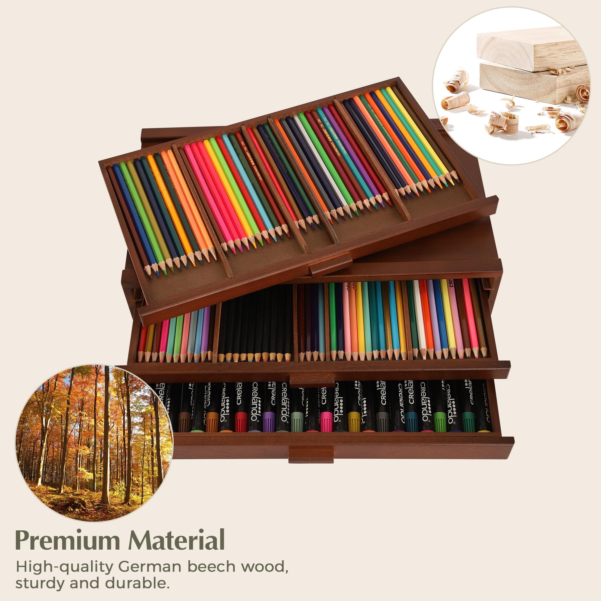 VISWIN Upgraded 3-Drawer Wood Artist Supply Storage Box with Removable ...