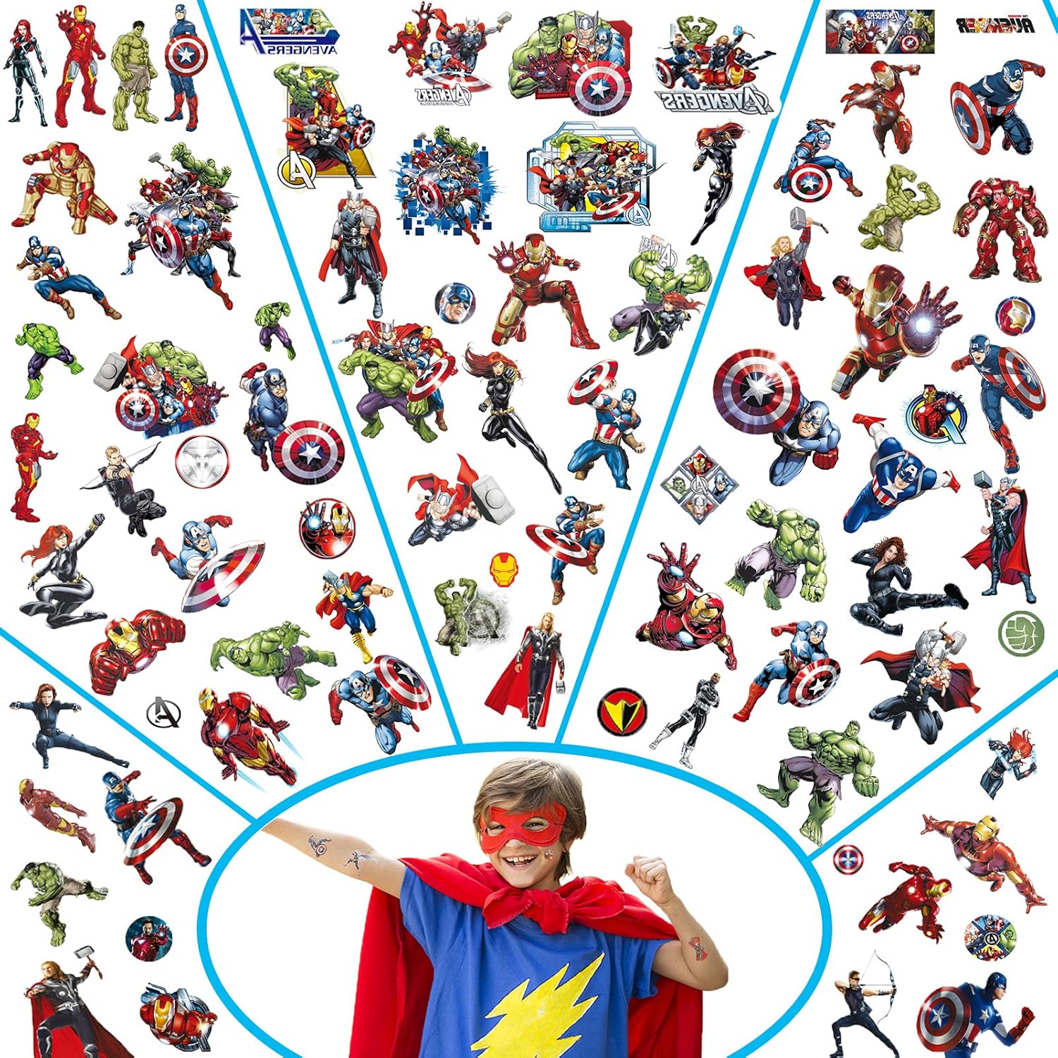 12 Sheets Avenger Temporary Tattoos for Kids, Waterproof Super Hero ...